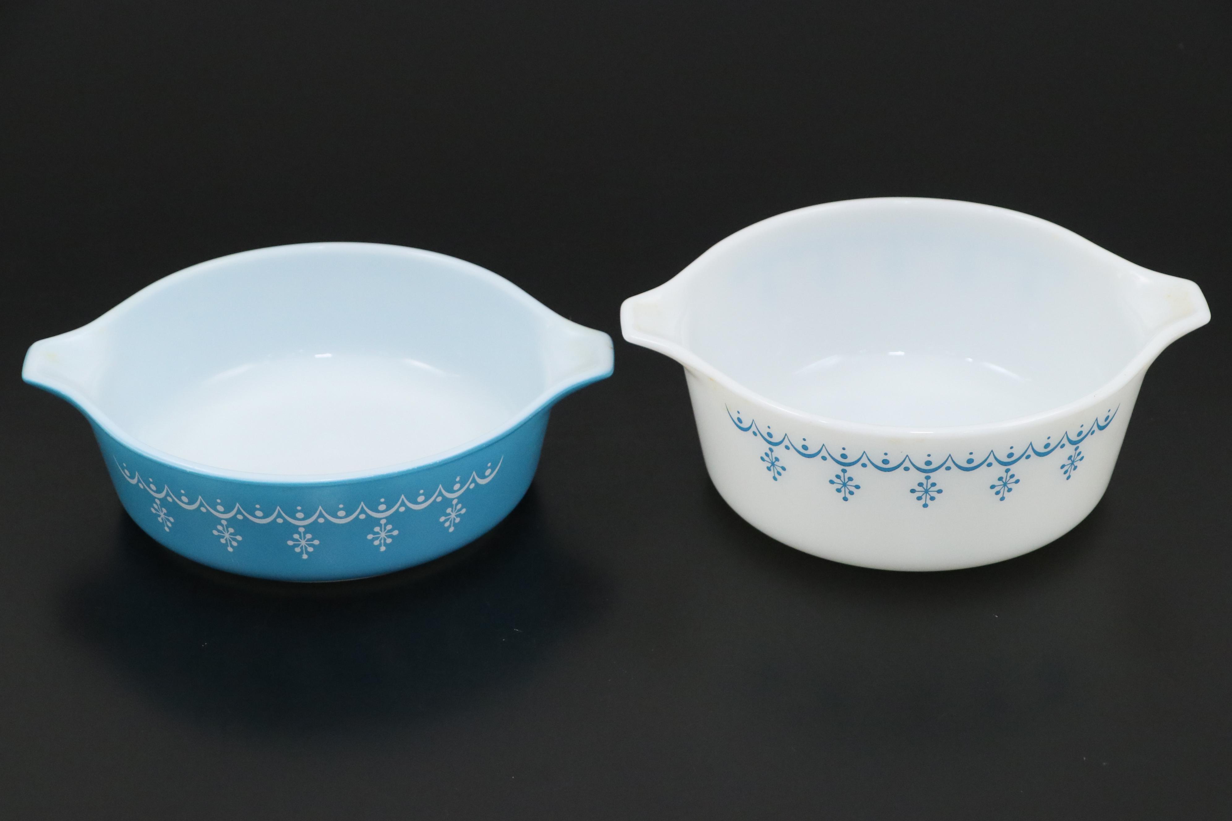 Pyrex "Snowflake Blue" Milk Glass Mixing Bowls, Mid to Late 20th ...