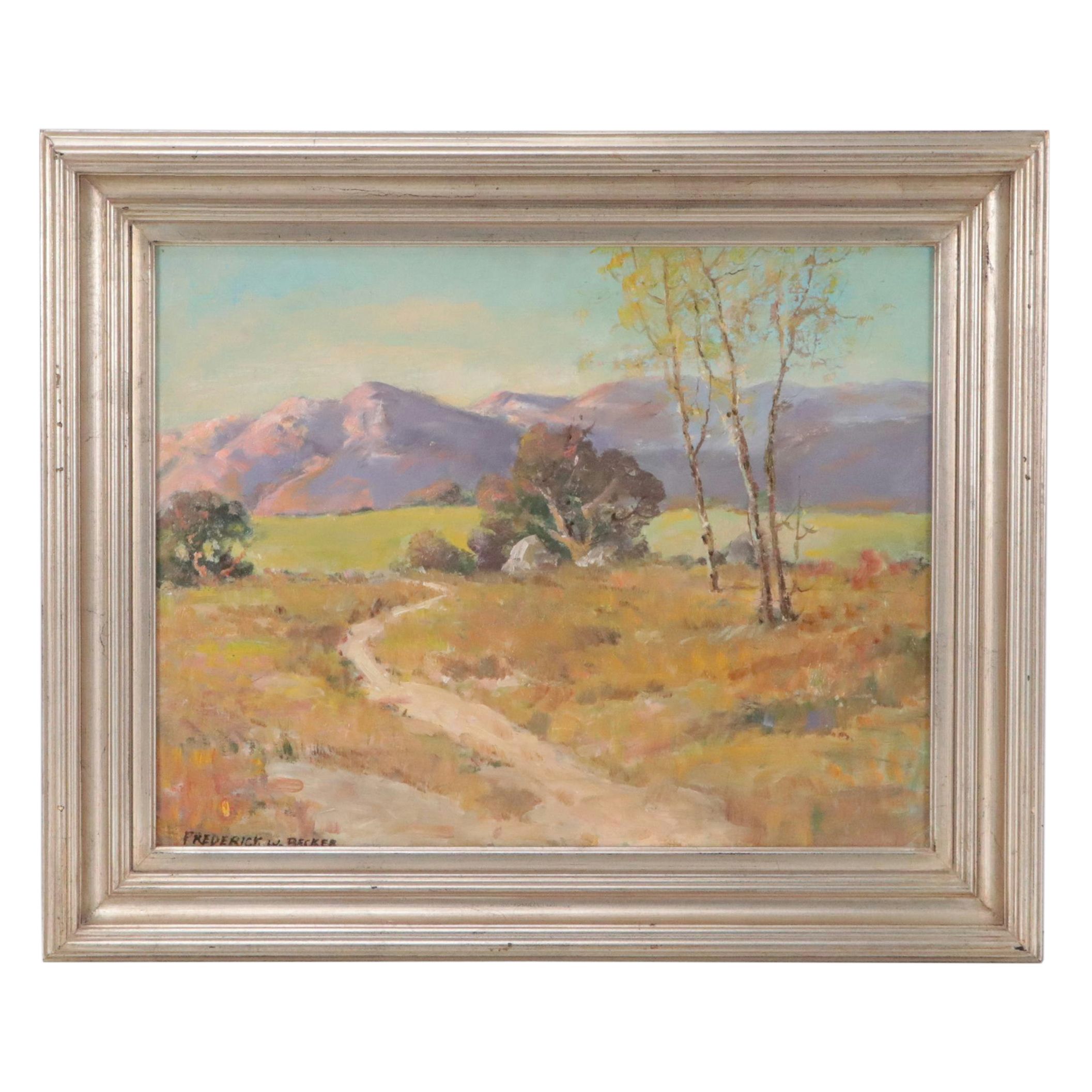 Frederick William Becker Oil Painting of Mountainous Landscape, Mid ...