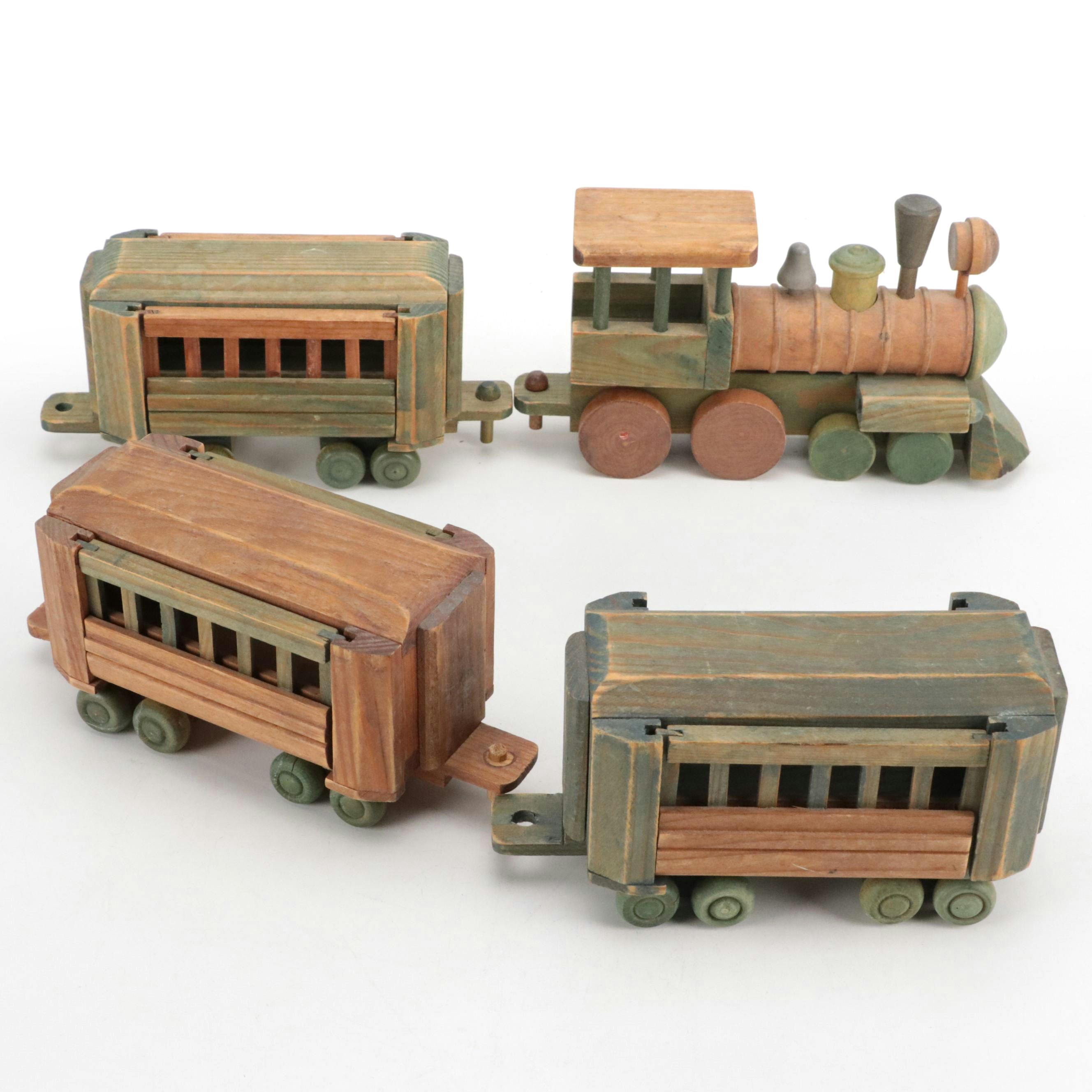 Hand-Carved Antique-Style Wooden Train Toy, Late 20th/ Early 21st ...