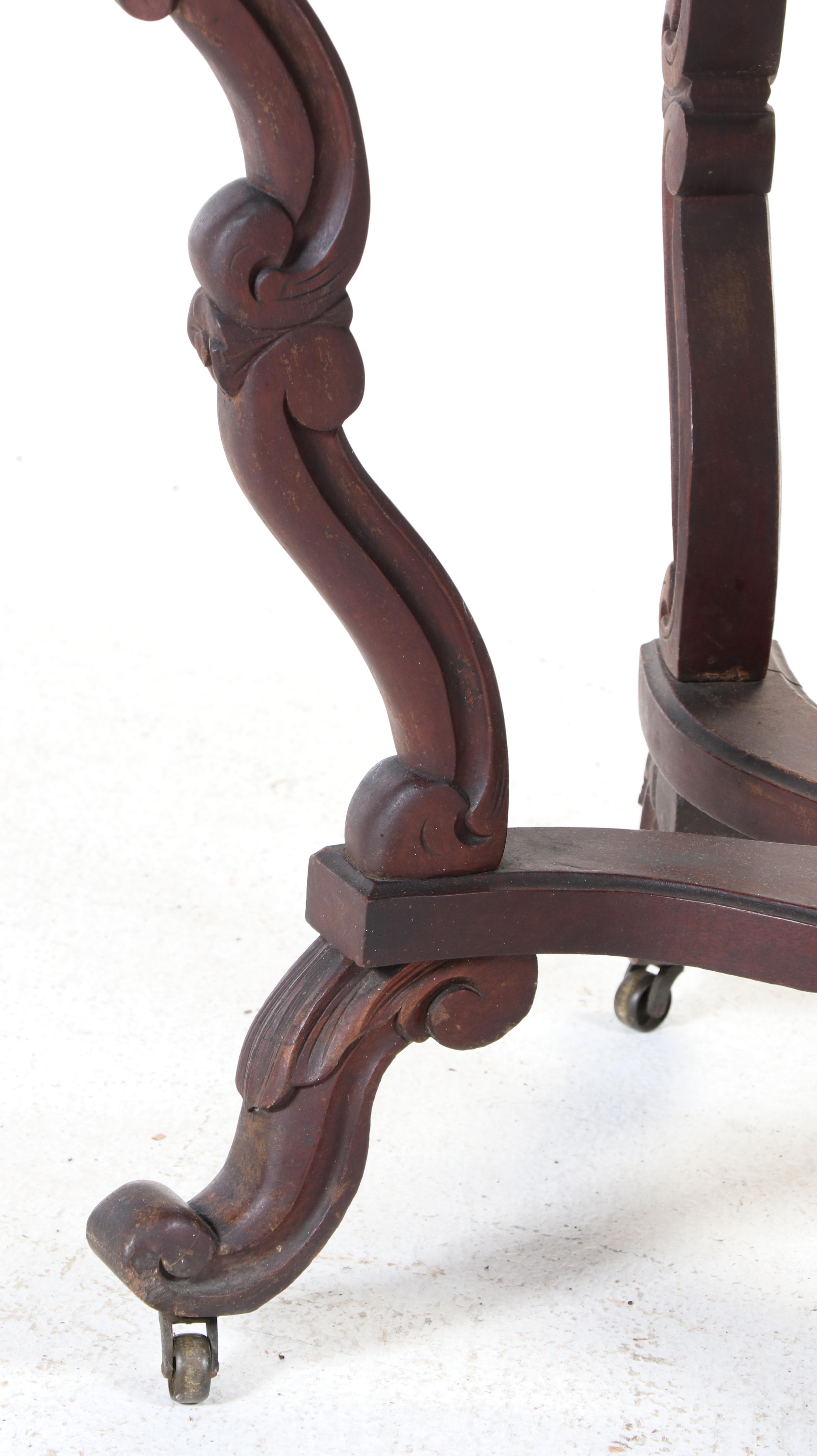 American Rococo Revival Carved Walnut and White Marble Parlor Table ...