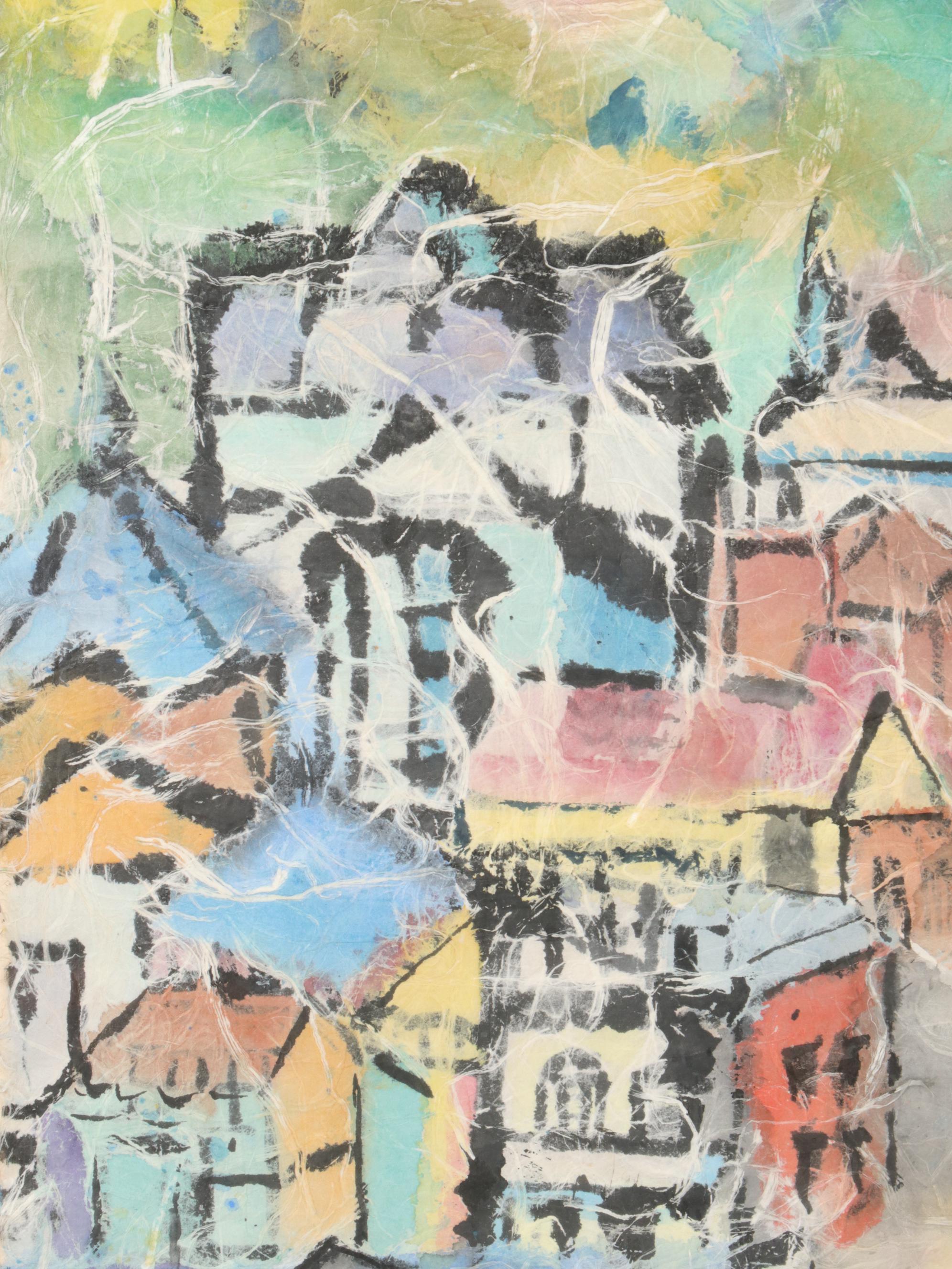 Adele Burckhardt Abstract Landscape Watercolor Painting "River Town" | EBTH