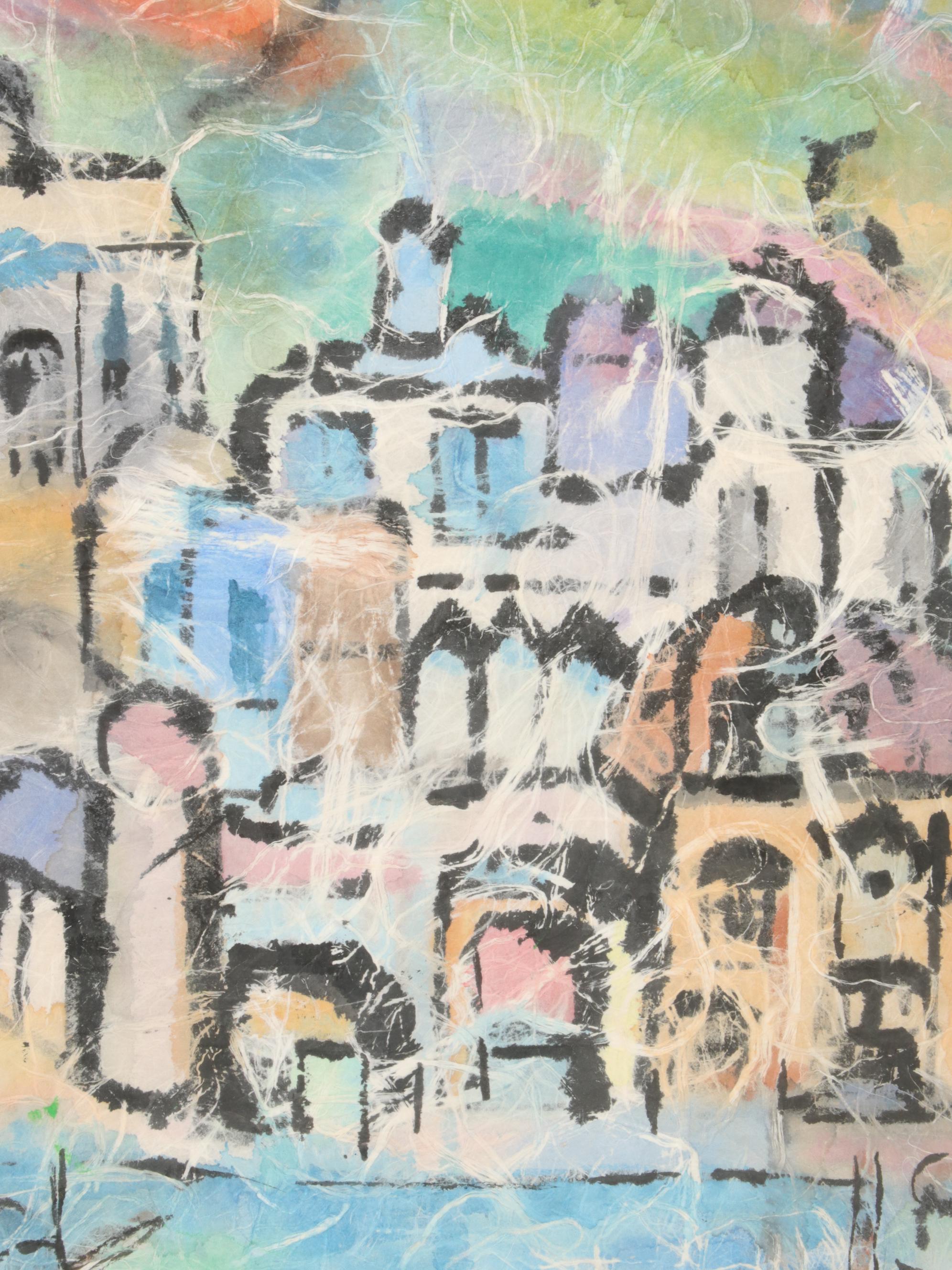 Adele Burckhardt Abstract Landscape Watercolor Painting "River Town" | EBTH