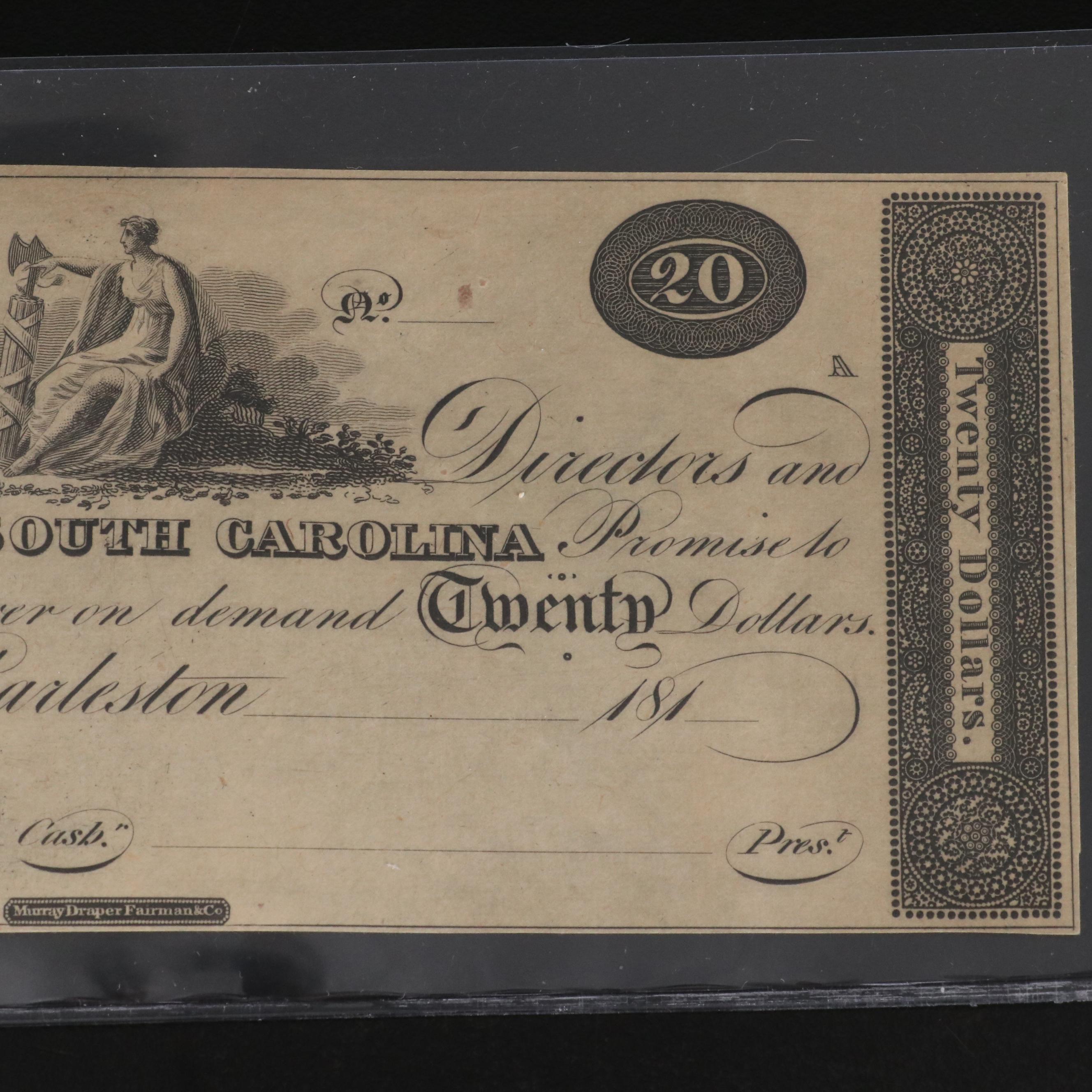 Five Obsolete Bank Notes from South Carolina | Everything But The House