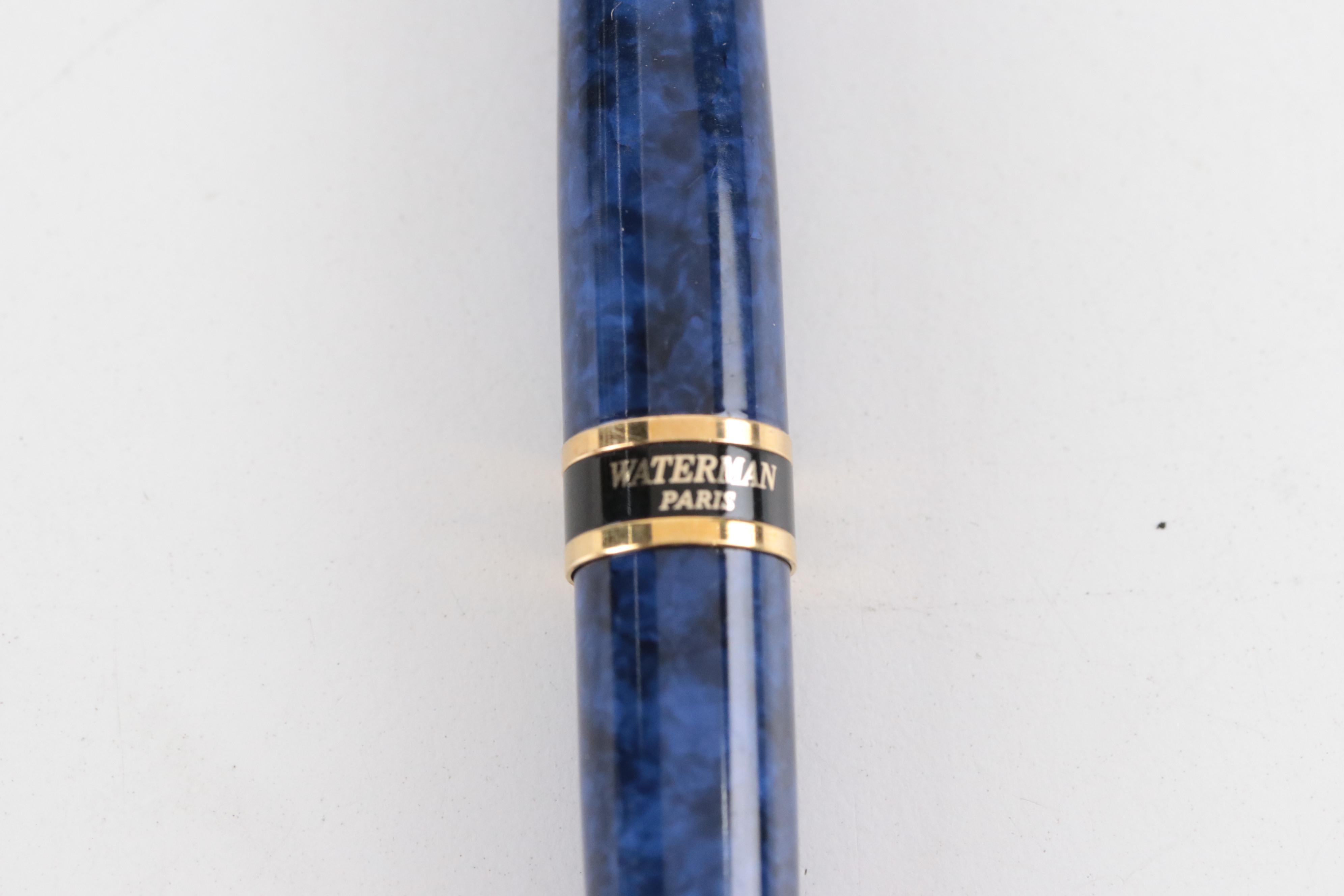 Waterman "Expert" Blue Marble Laquer Ballpoint Pen with Other Pens ...