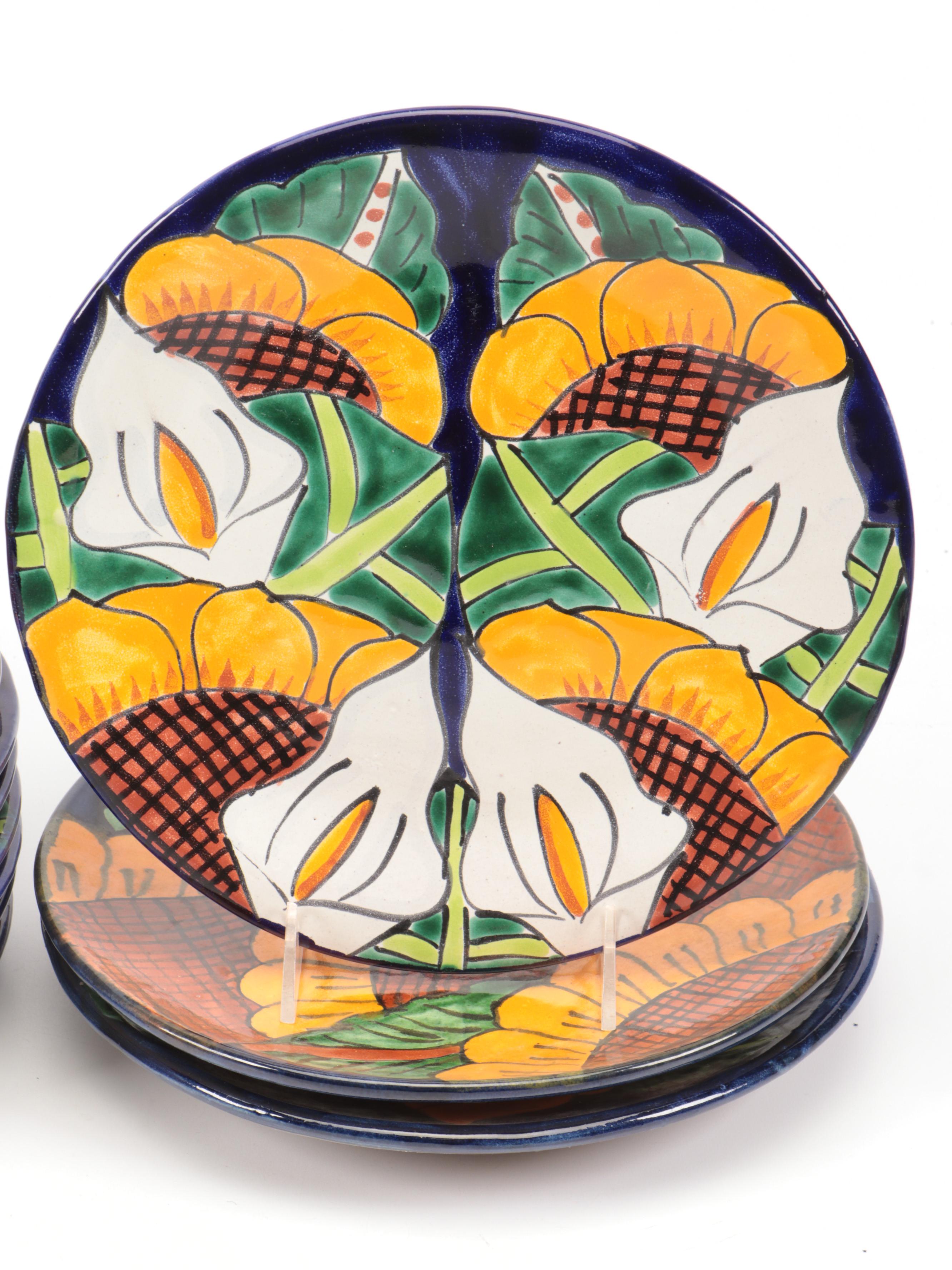 Mexican Faience Sunflower Pattern Dinnerware and Serving Pieces | EBTH