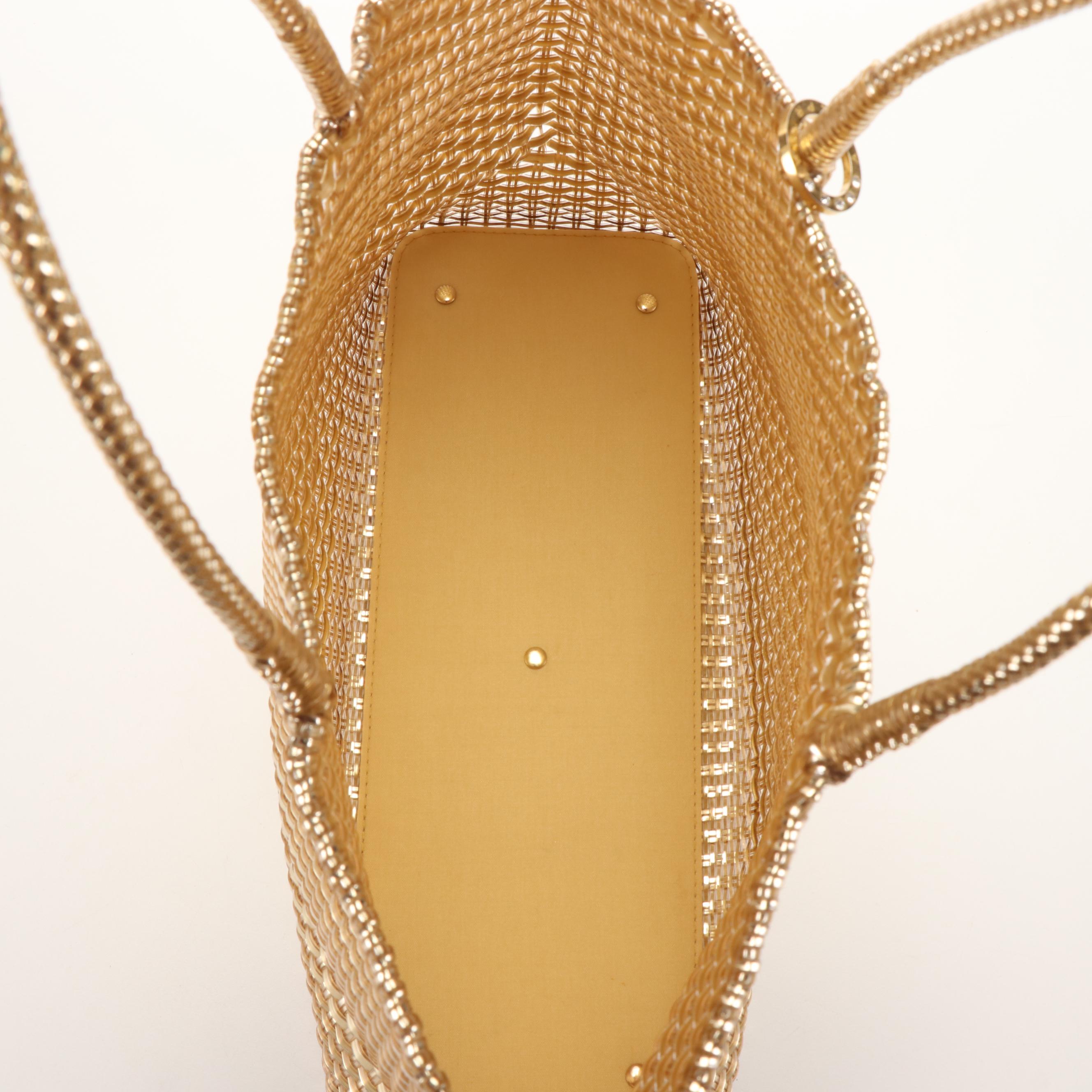 Anteprima Tote Bag in Woven PVC and Gold Wire with Rhinestone Bag Charm ...