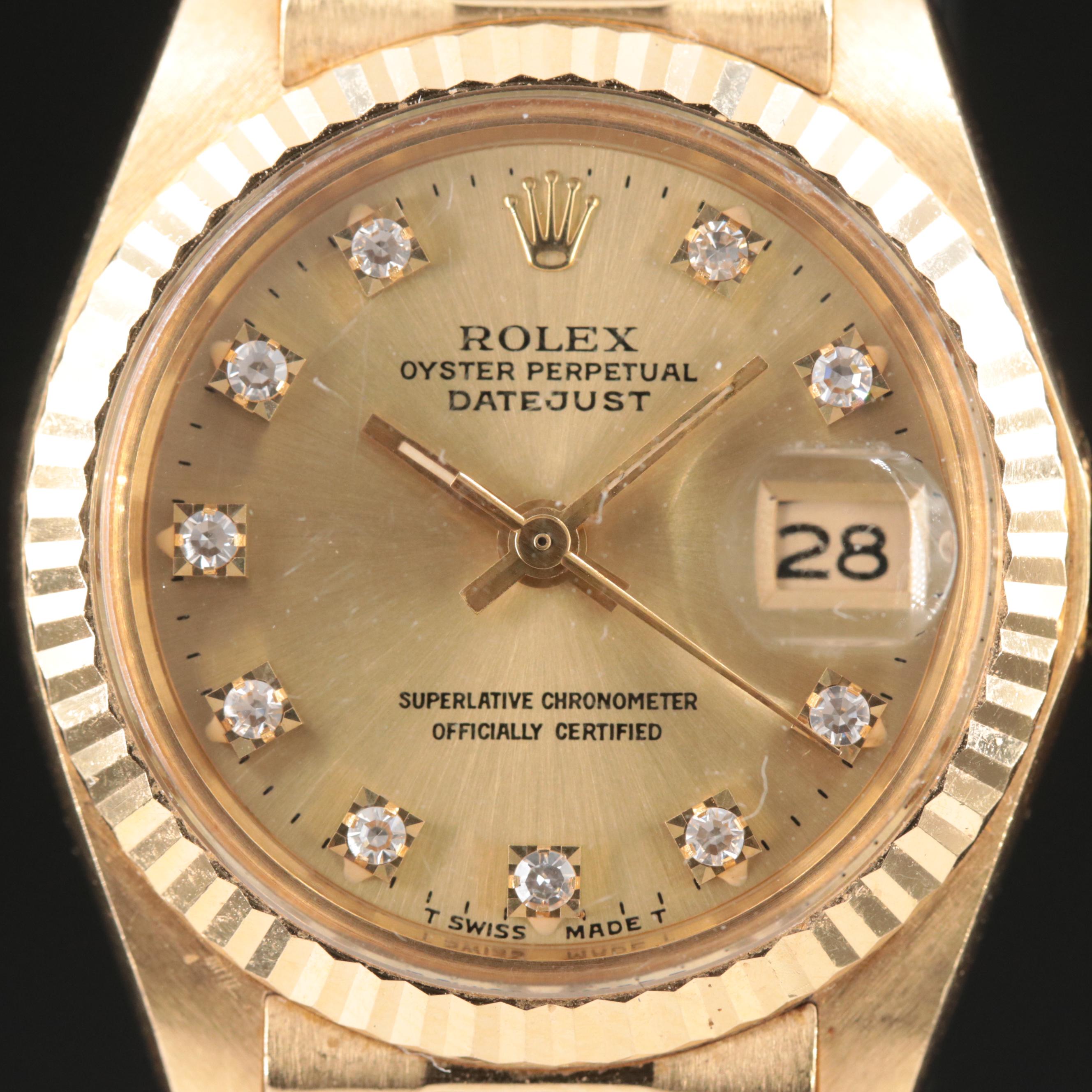 1982 Rolex Custom Diamond Dial Datejust President Band Wristwatch ...