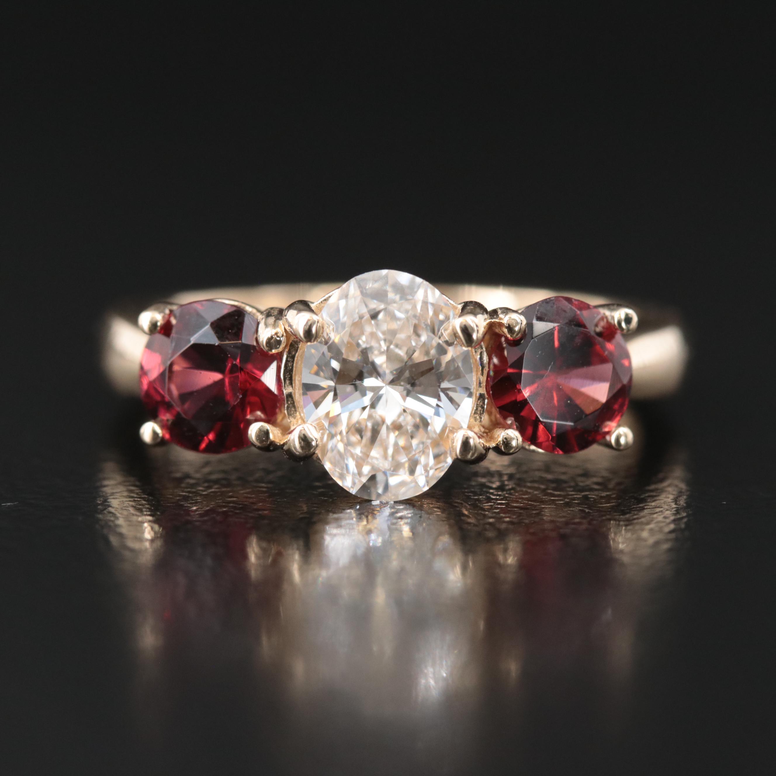 14K 1.00 CT Lab Grown Diamond and Garnet Ring | EBTH