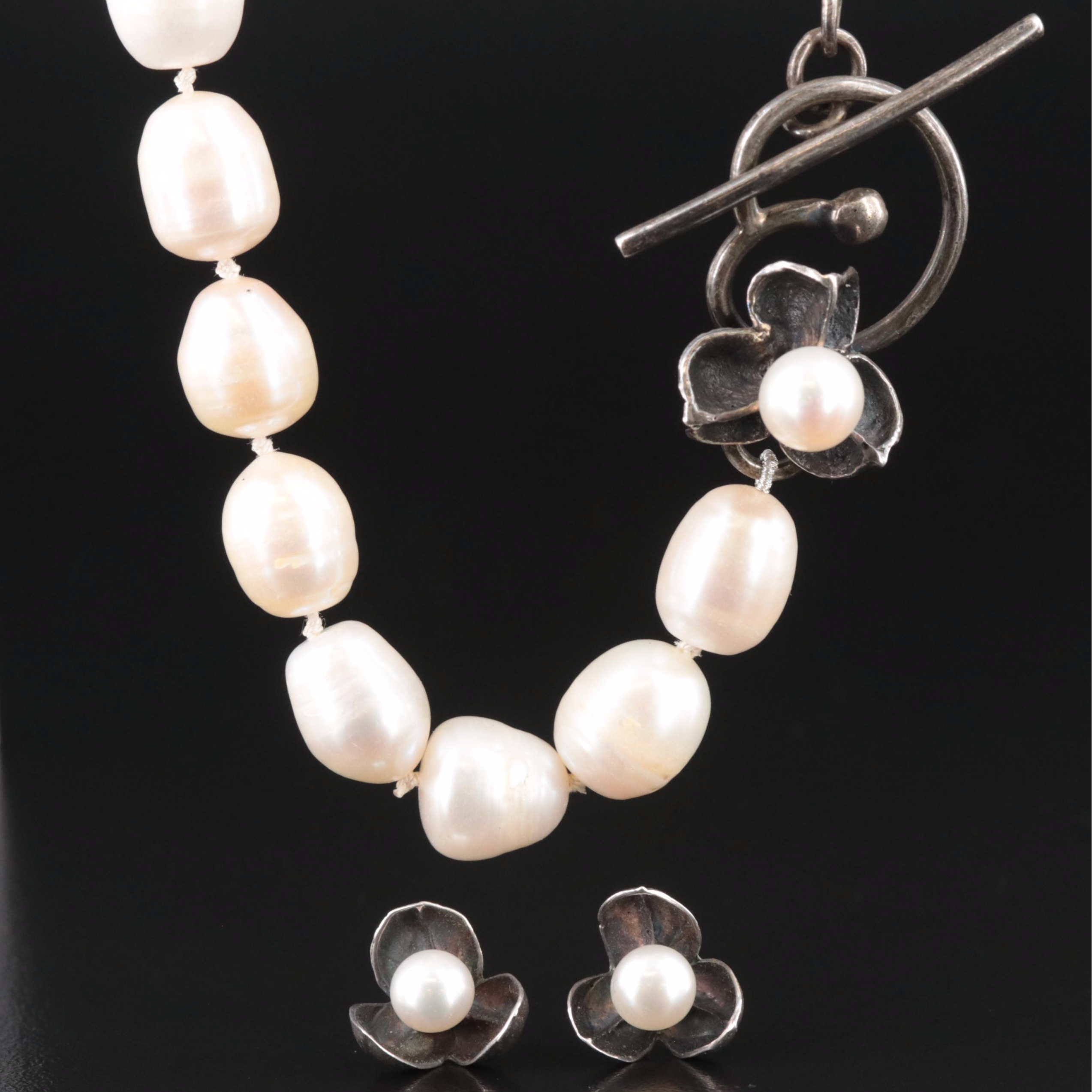 Amy Beeler Sterling Pearl Necklace and Earring Set | EBTH