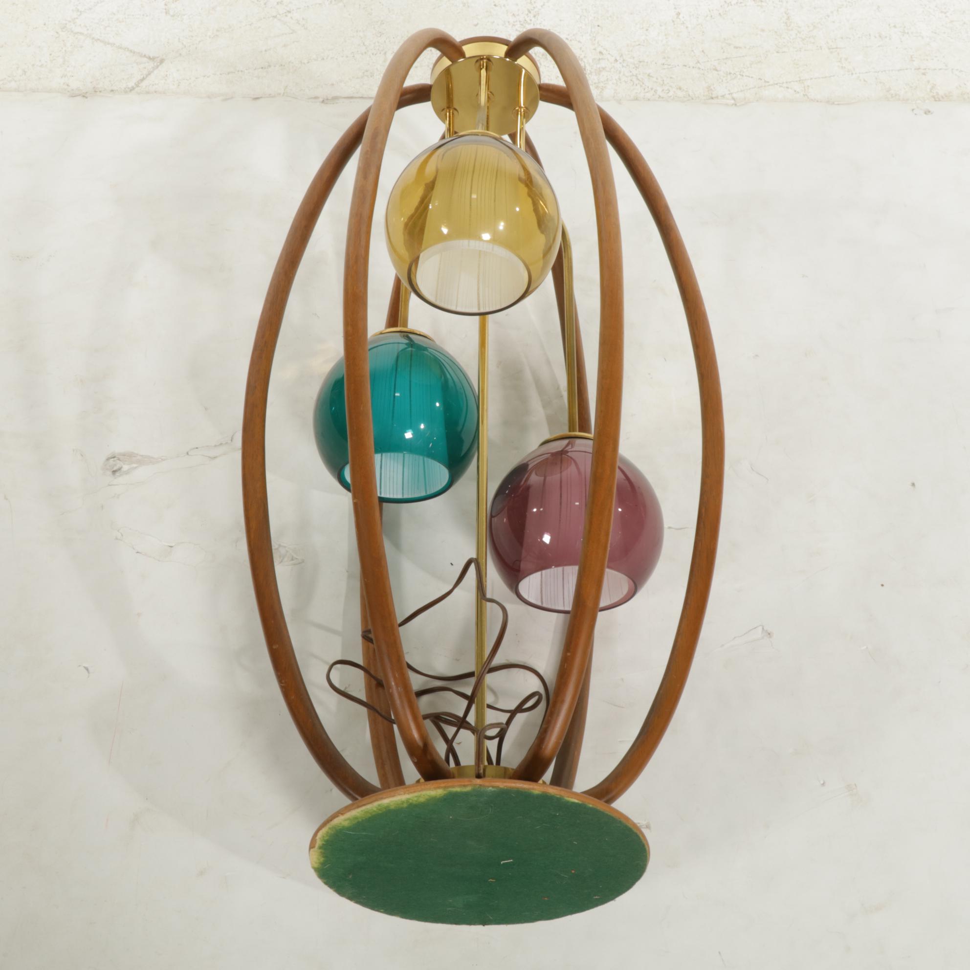 Mid Century Modern Modeline Walnut Table Lamp with Colored Glass Shades ...