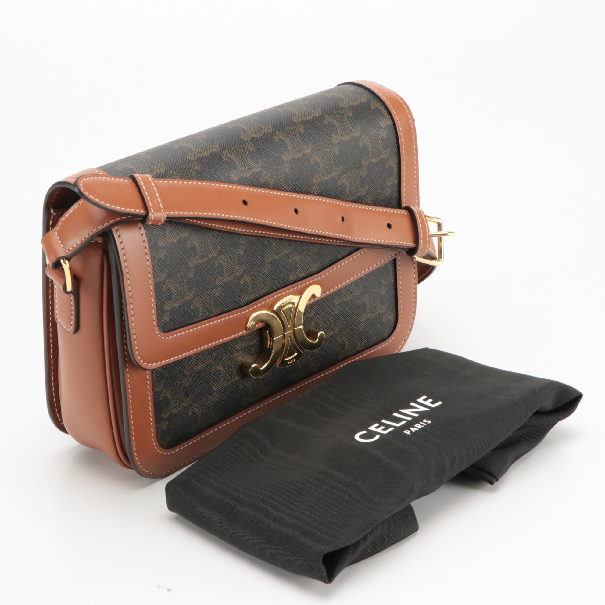 Céline Classique Triomphe Bag in Triomphe Coated Canvas and Tan ...