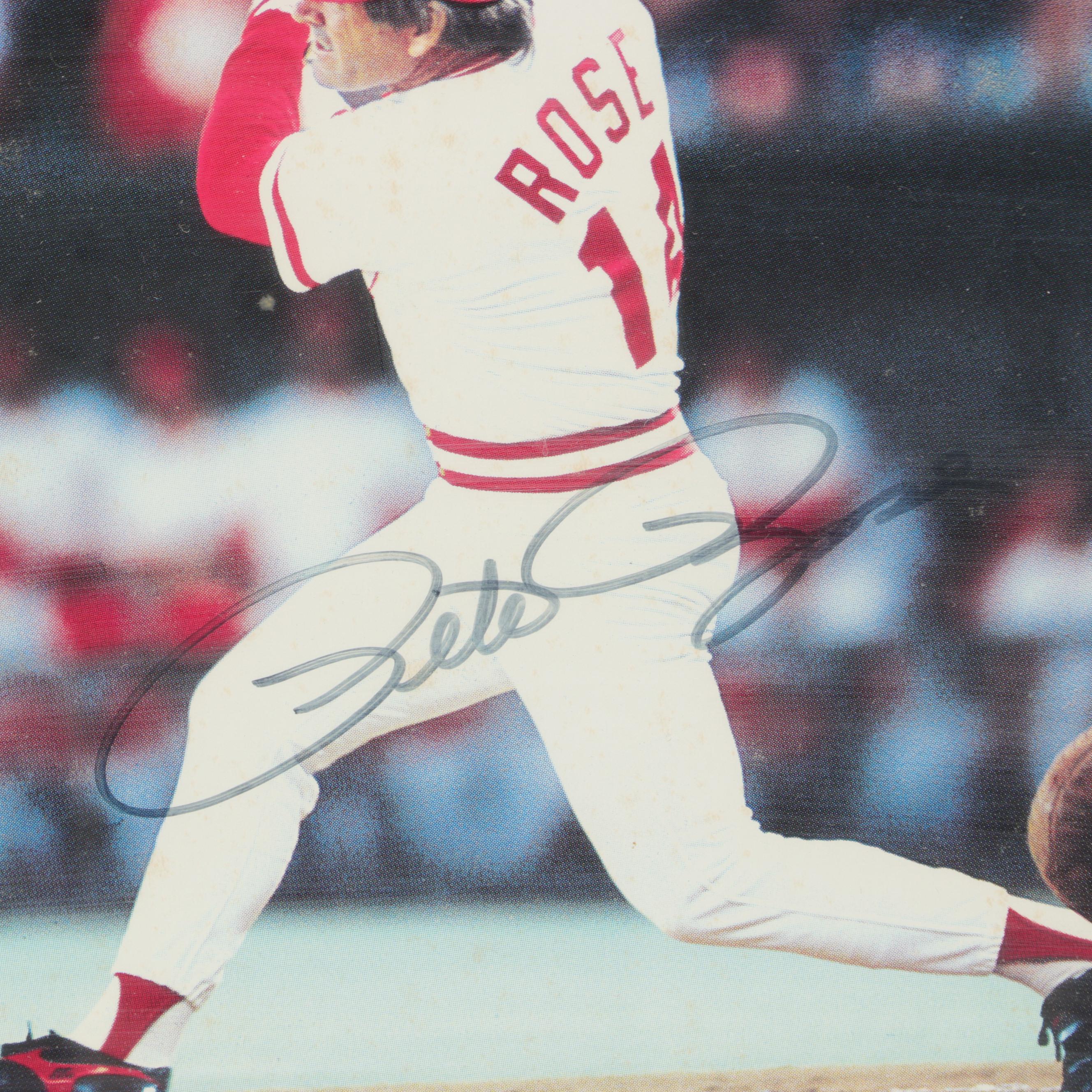 Pete Rose Signed Record Breaking Prints and Cincinnati Reds Lineup Card ...