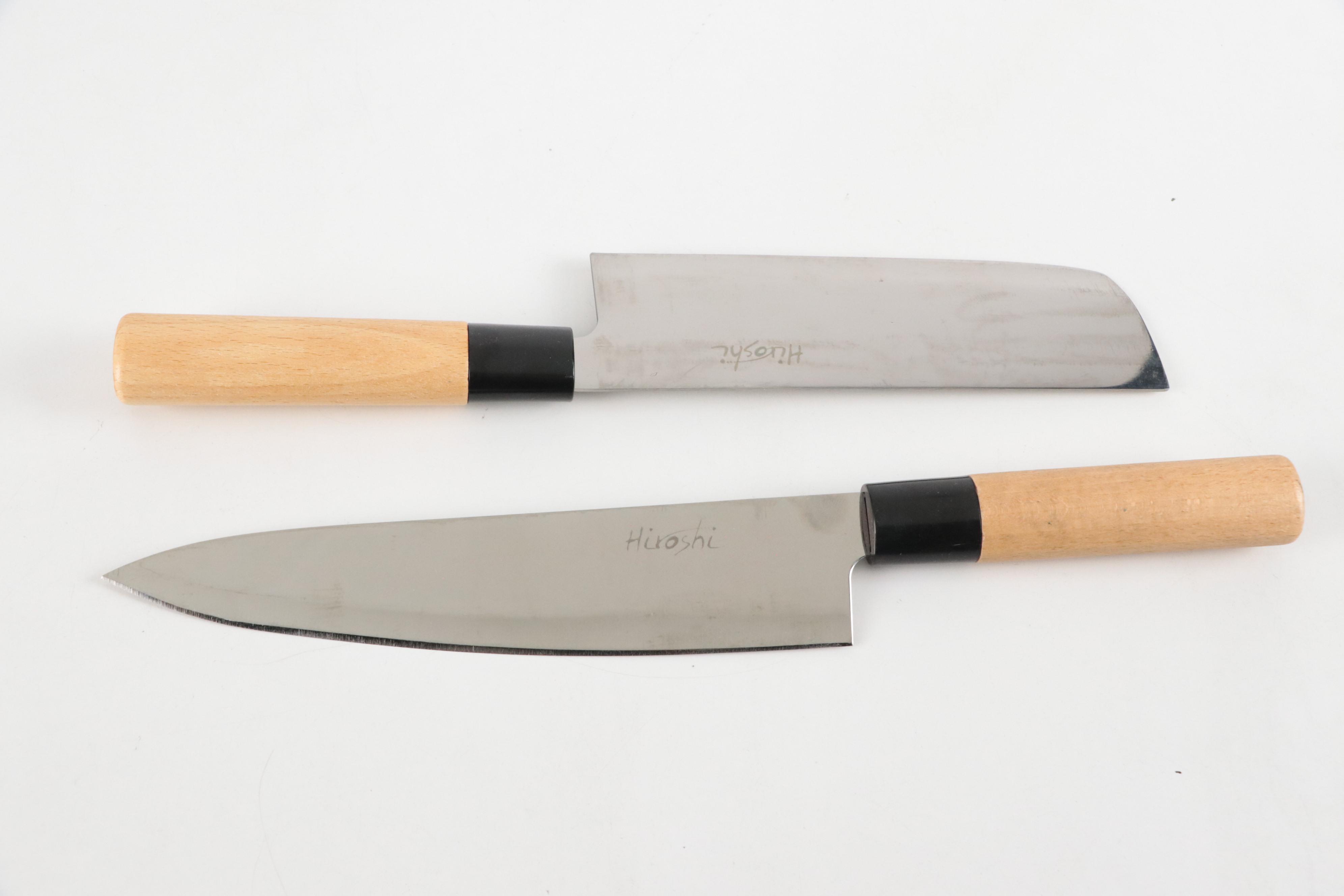 Hiroshi Stainless Steel Wood-Handled Kitchen Knife Set with Sharpening ...