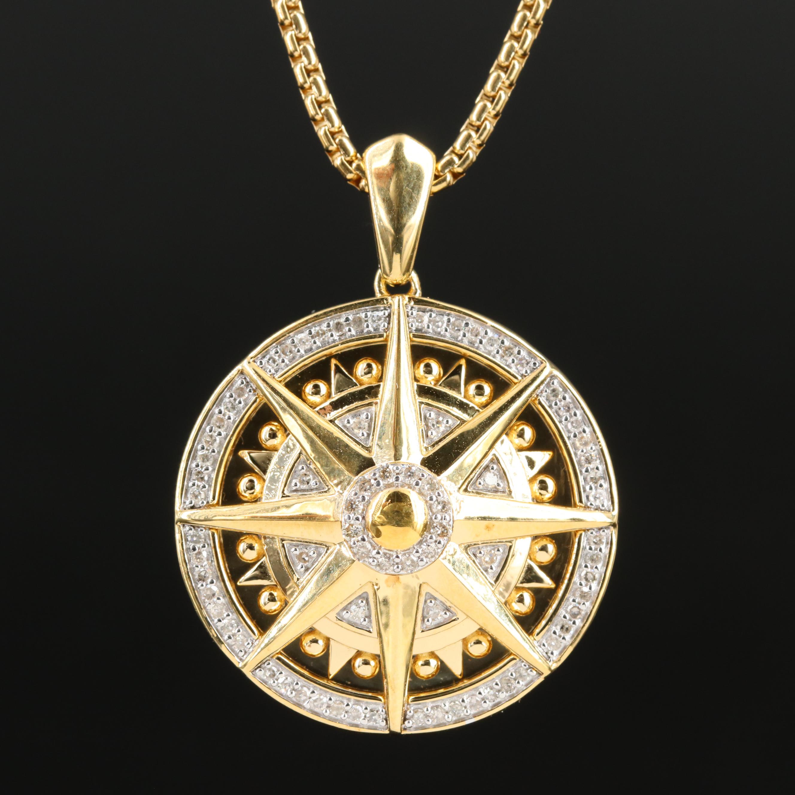 Sterling Diamond Compass Rose Pendant Necklace | EBTH