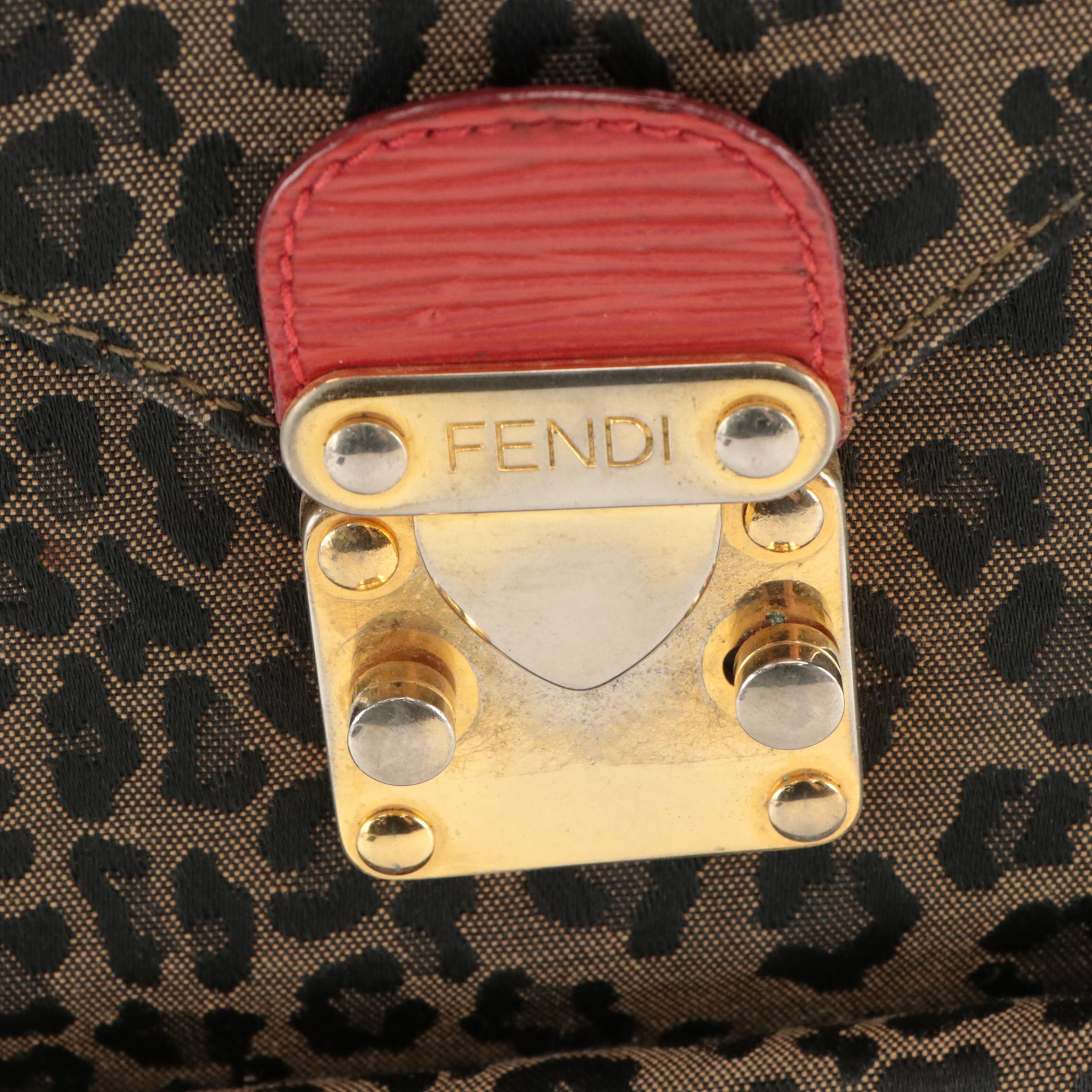 Fendi Leopard Canvas and Red Textured Leather Backpack | EBTH