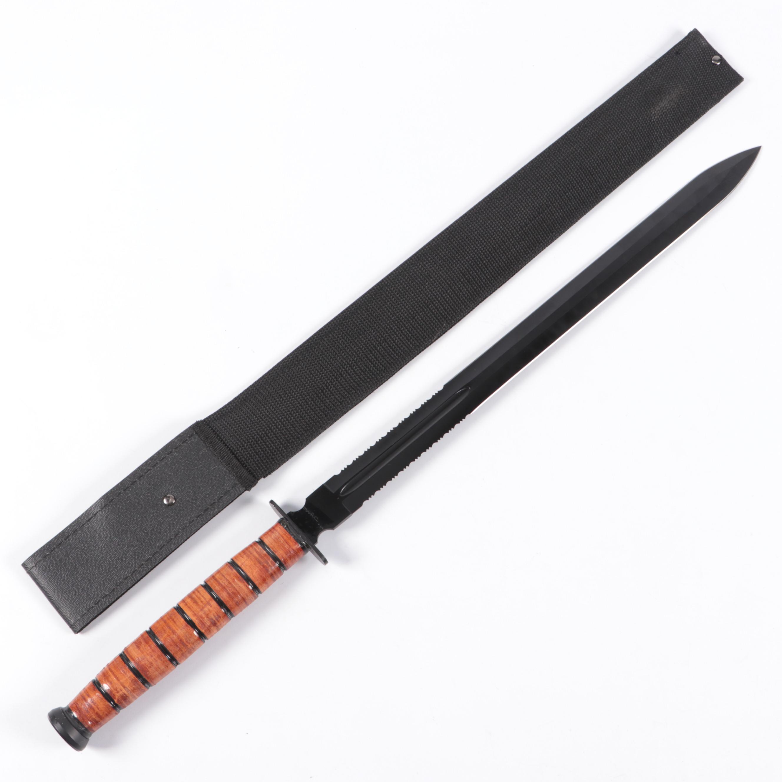 Snake Eye Wood Handled Serrated Stainless Steel Blade Sword | EBTH