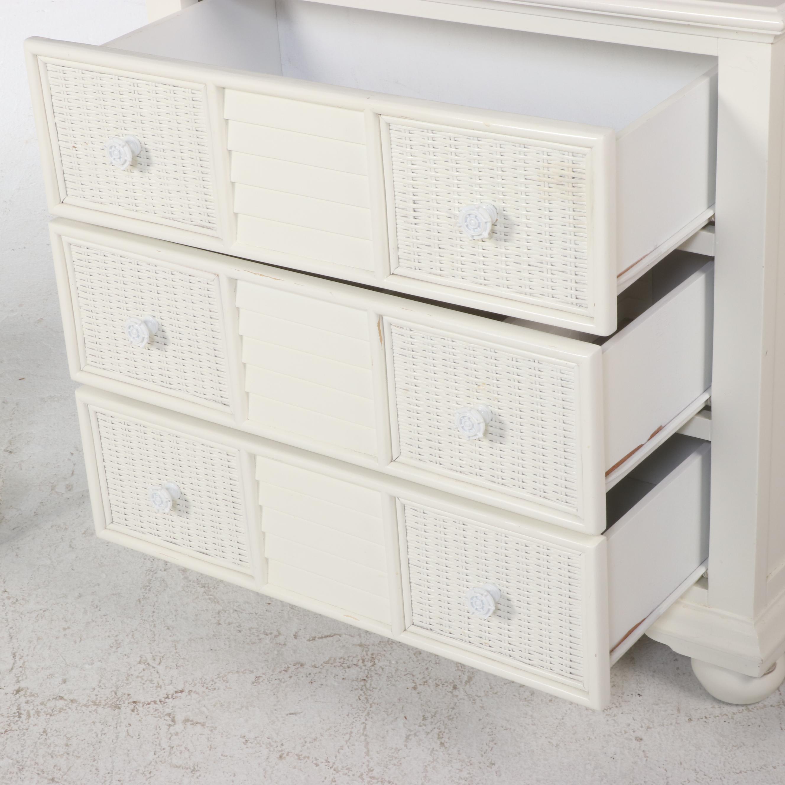 Pair of Pelican Reef White-Painted Wood and Wicker Chests | Everything ...