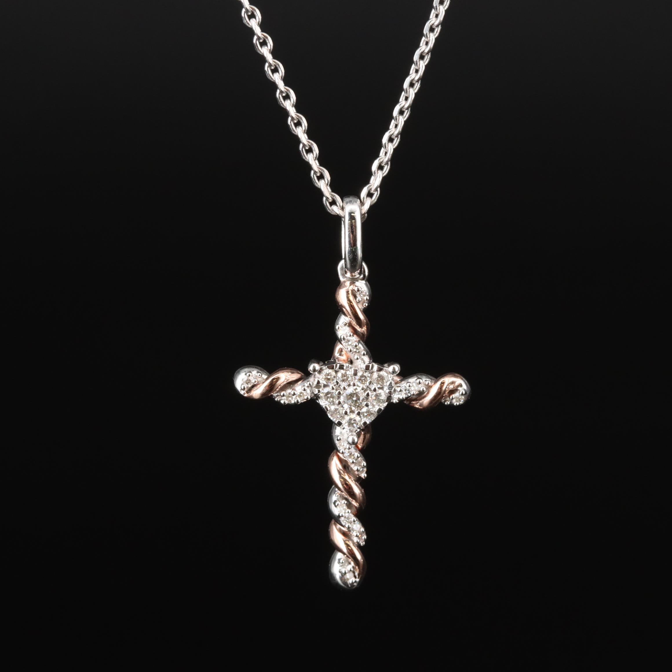 Hallmark Sterling and 10K Rose Gold Diamond Cross Necklace | EBTH