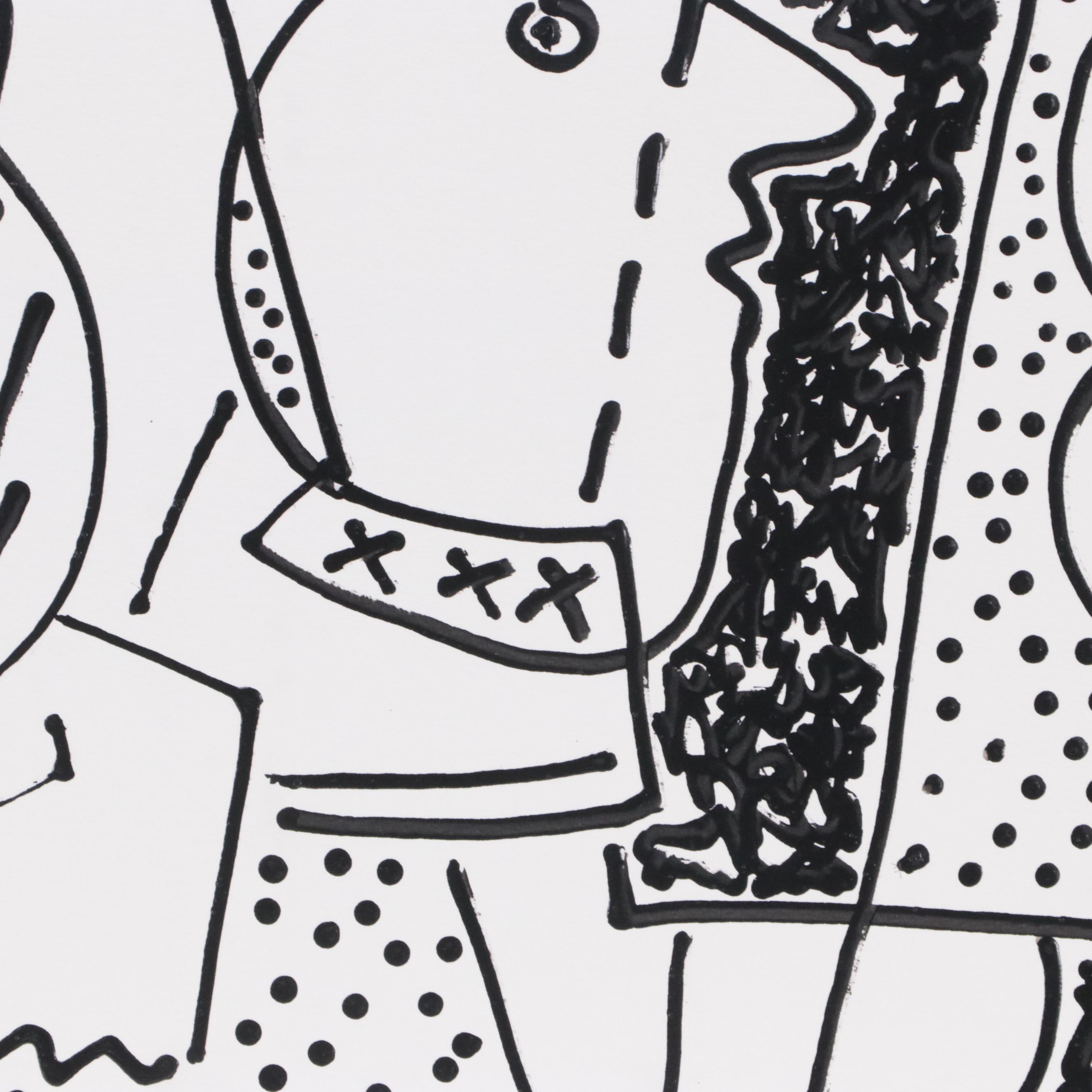 Stuart Fink Abstract Cubist Style Ink Painting | Everything But The House