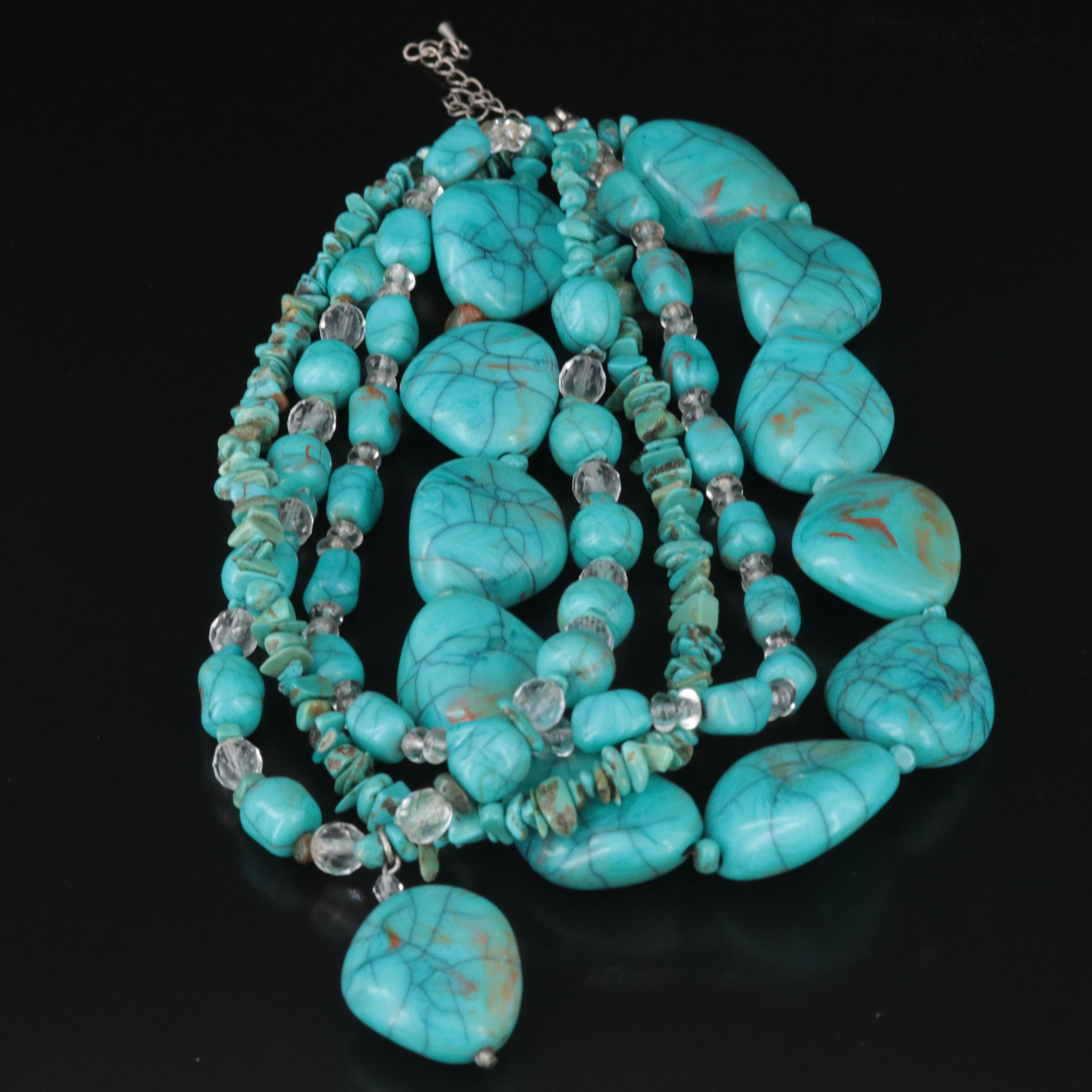 Imitation Turquoise, Turquoise and Glass Multi Strand Necklace | EBTH