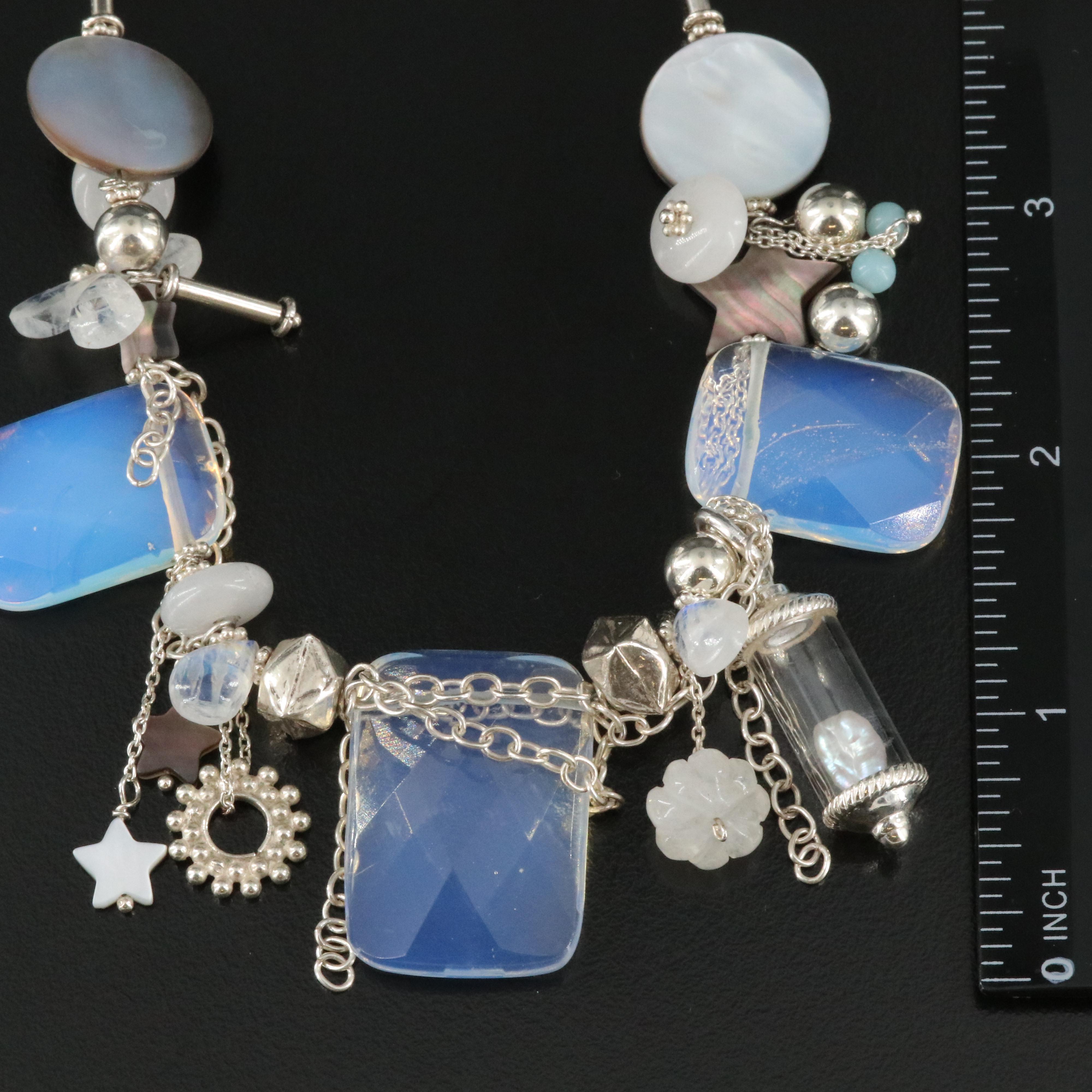 Anne Greer Sterling Glass, Rainbow Moonstone and Gemstone Necklace | EBTH