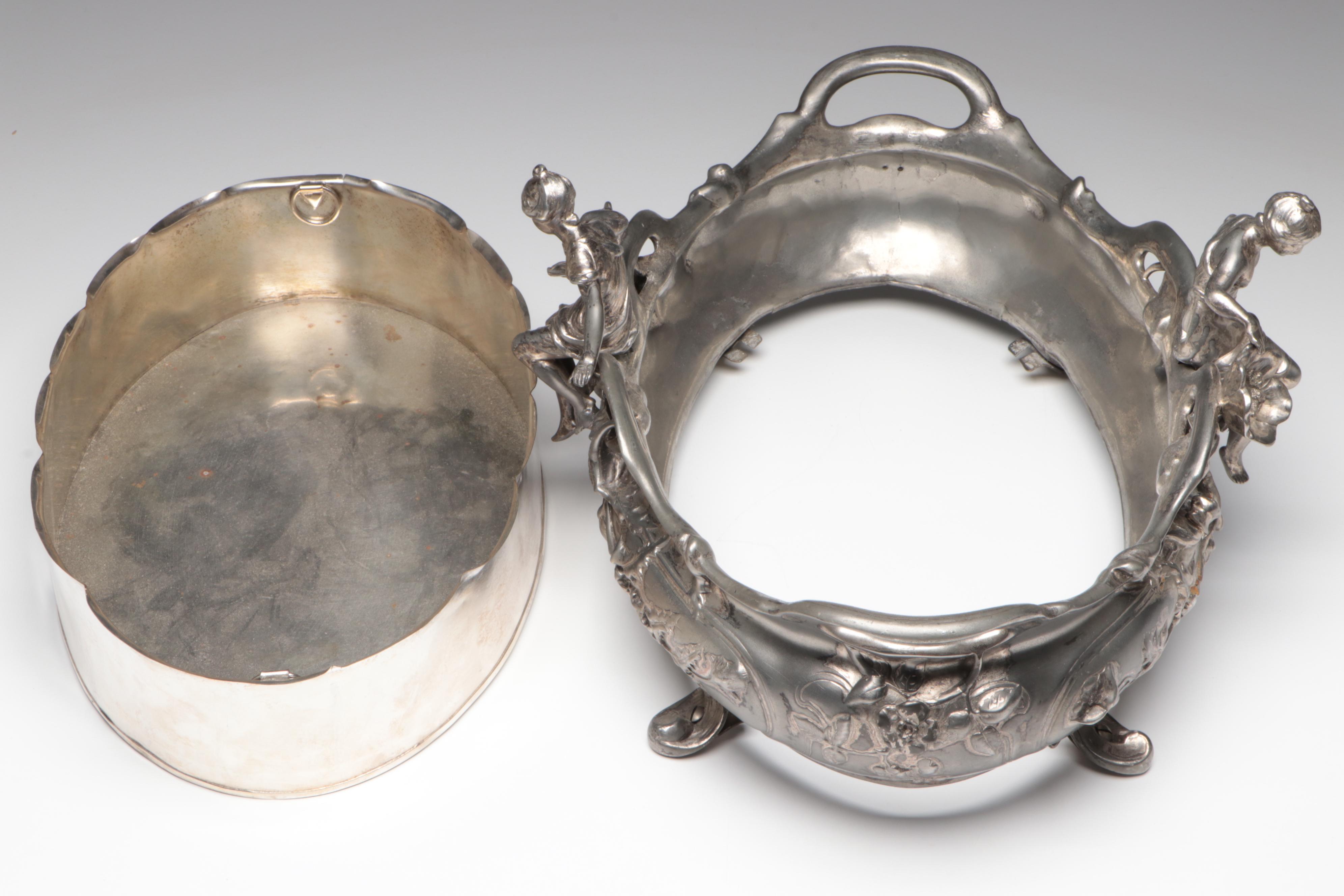 A. Perron Art Nouveau Silver Plate Jardinière or Centerpiece Bowl ...
