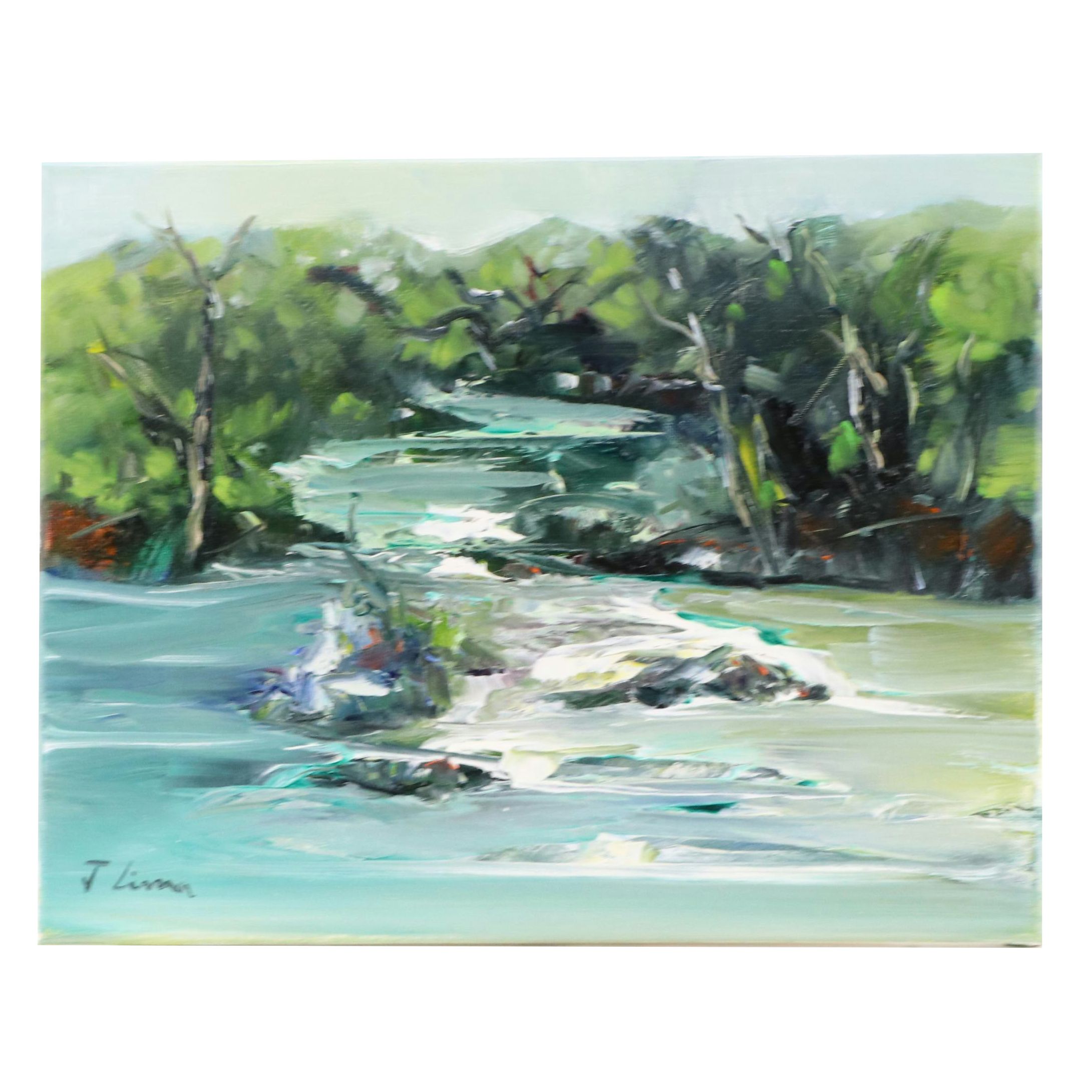 José M. Lima Abstract River Landscape Oil Painting, 2024 | Everything ...