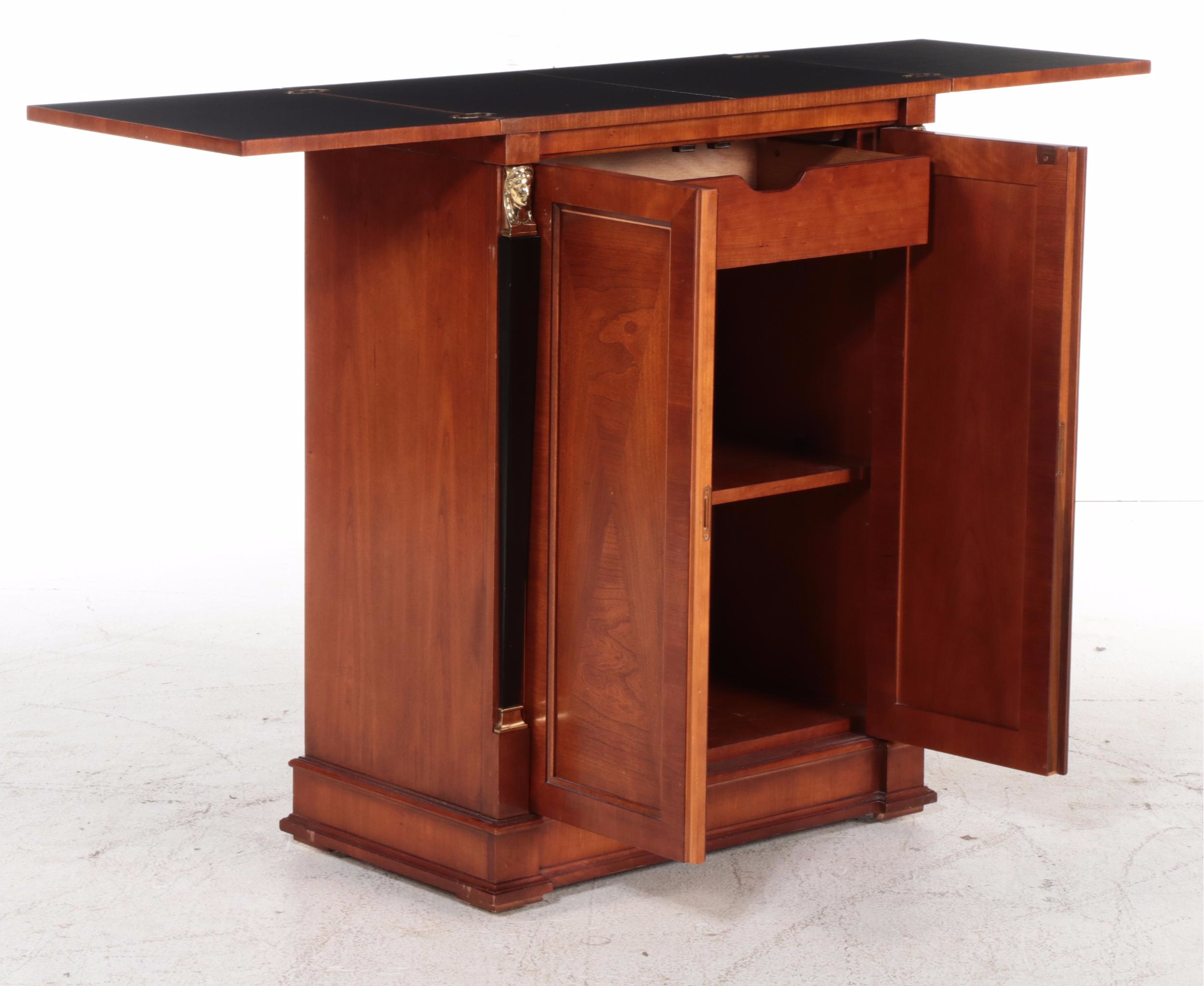 Baker Empire Style Brass-Mounted Cherrywood and Parcel-Ebonized Flip ...