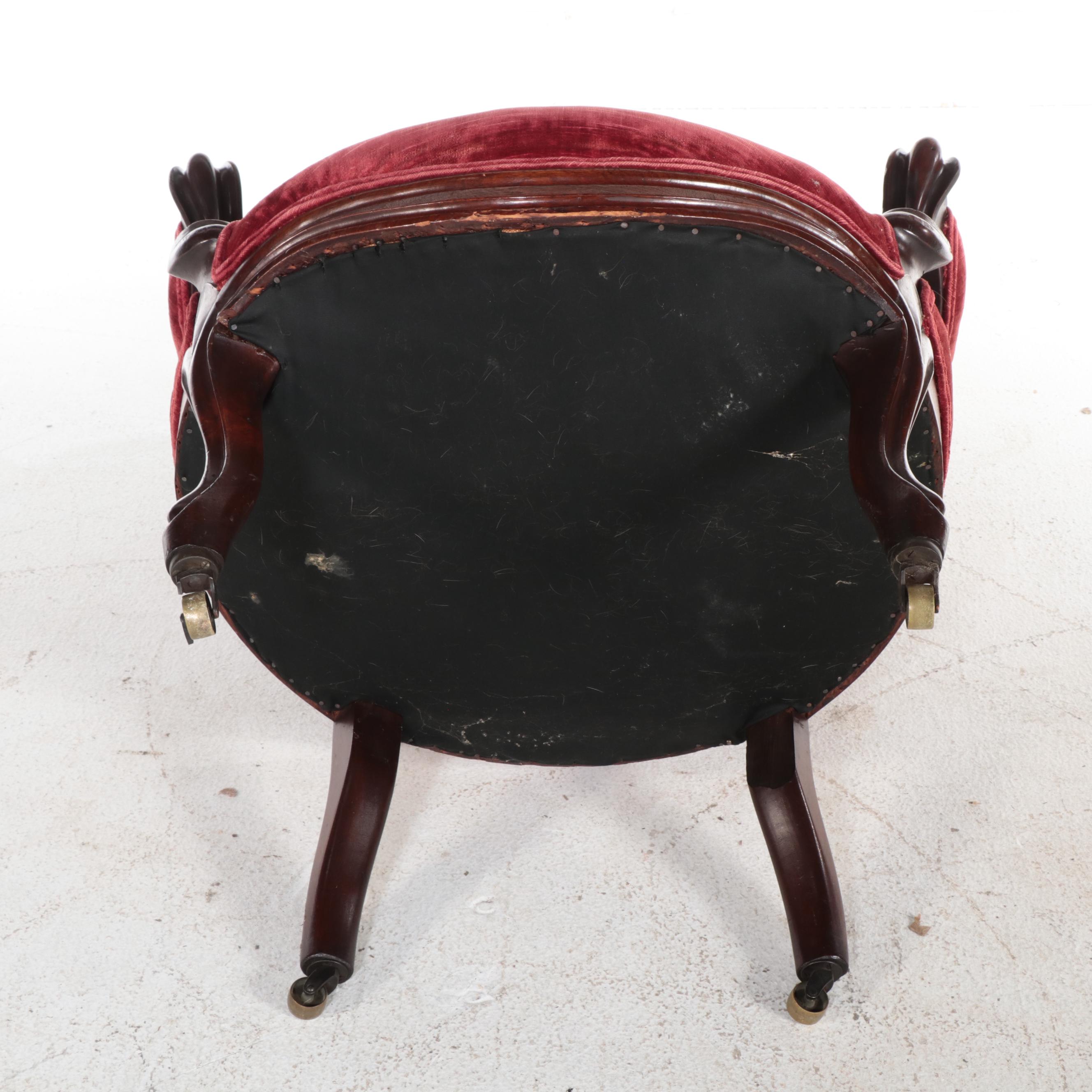 Victorian Rococo Revival Velvet-Upholstered Walnut Armchair, Late 19th ...