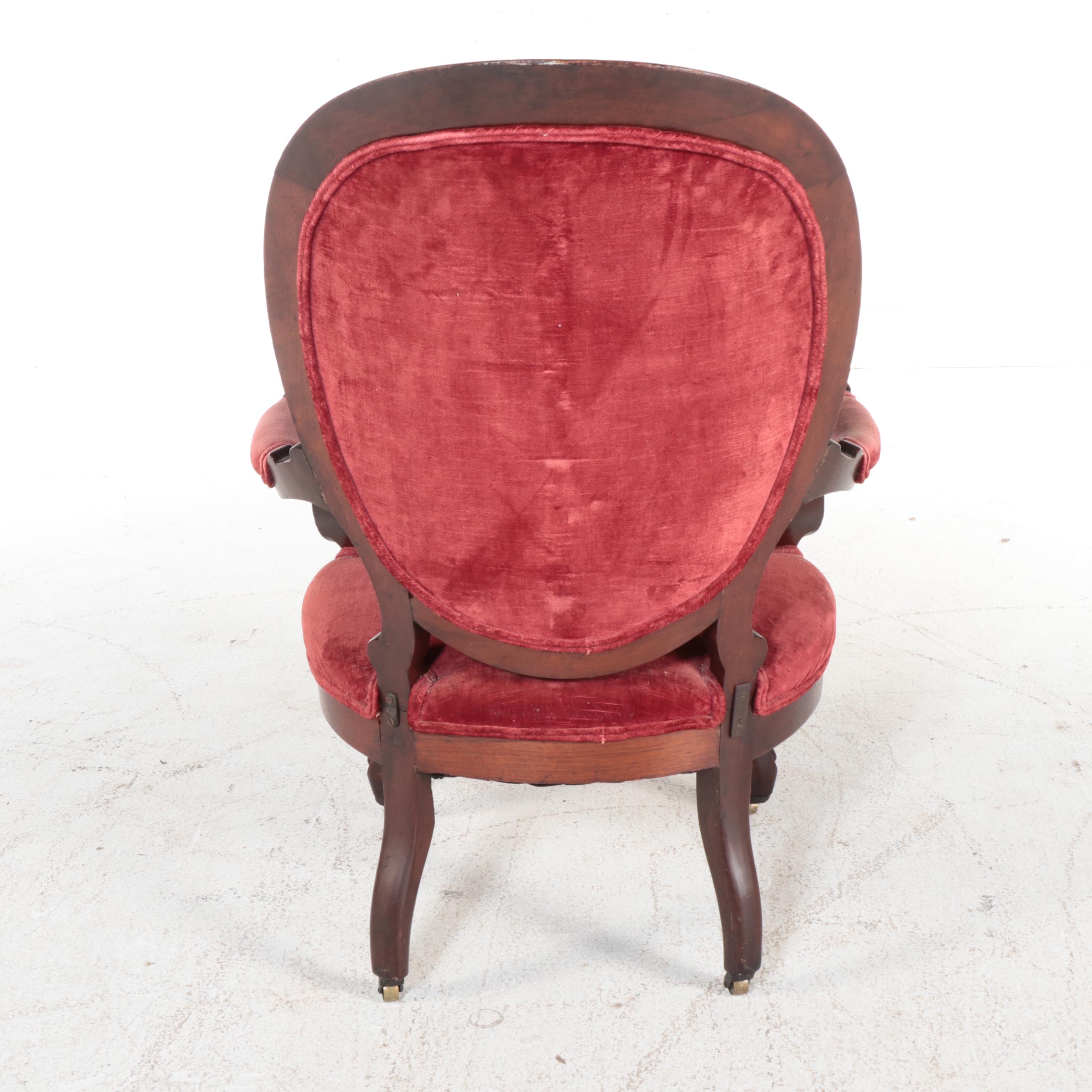 Victorian Rococo Revival Velvet-Upholstered Walnut Armchair, Late 19th ...