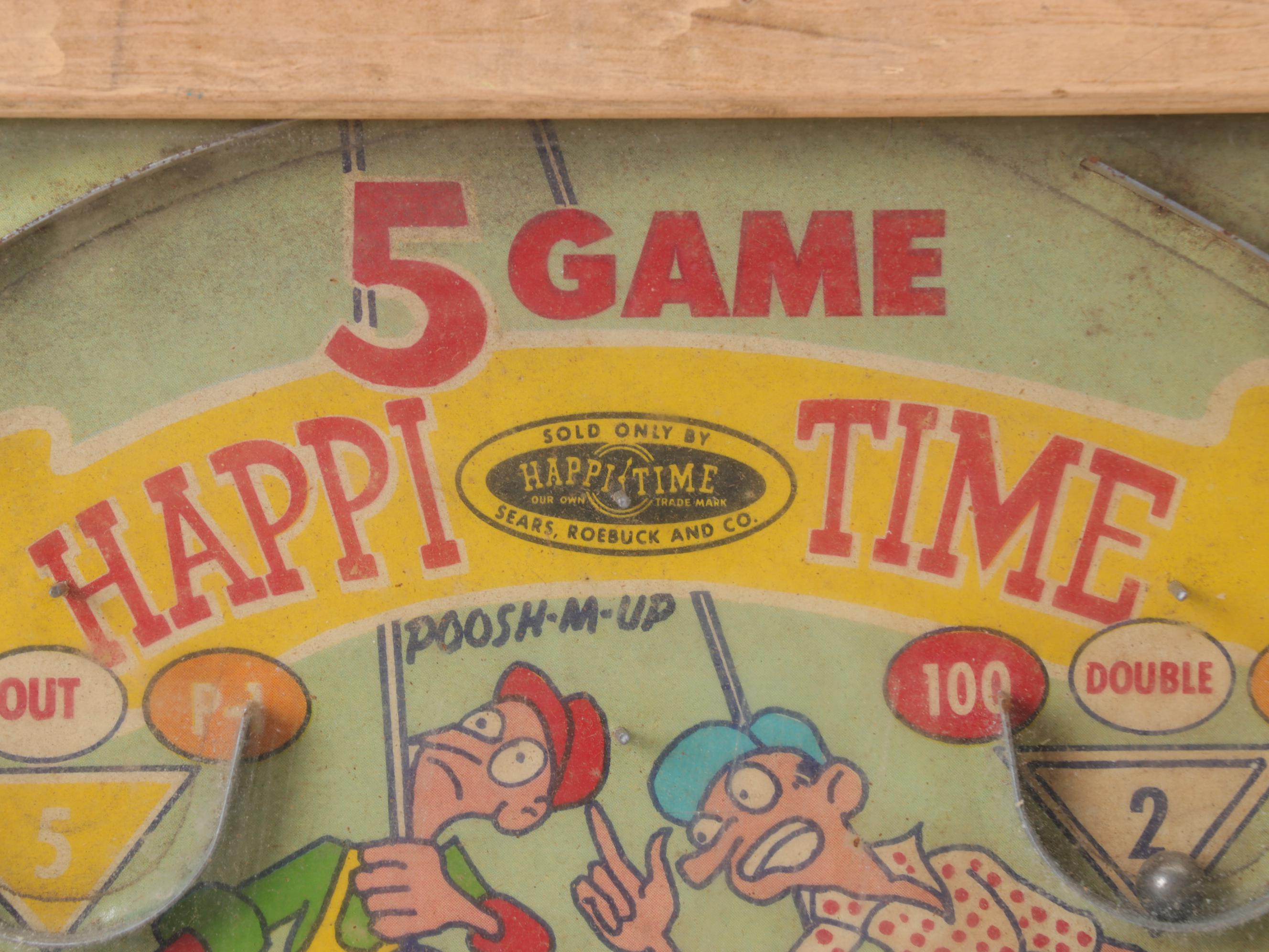 Happi Time 5 Game "Poosh-m-Up" Tabletop Pinball Game, Mid 20th Century ...