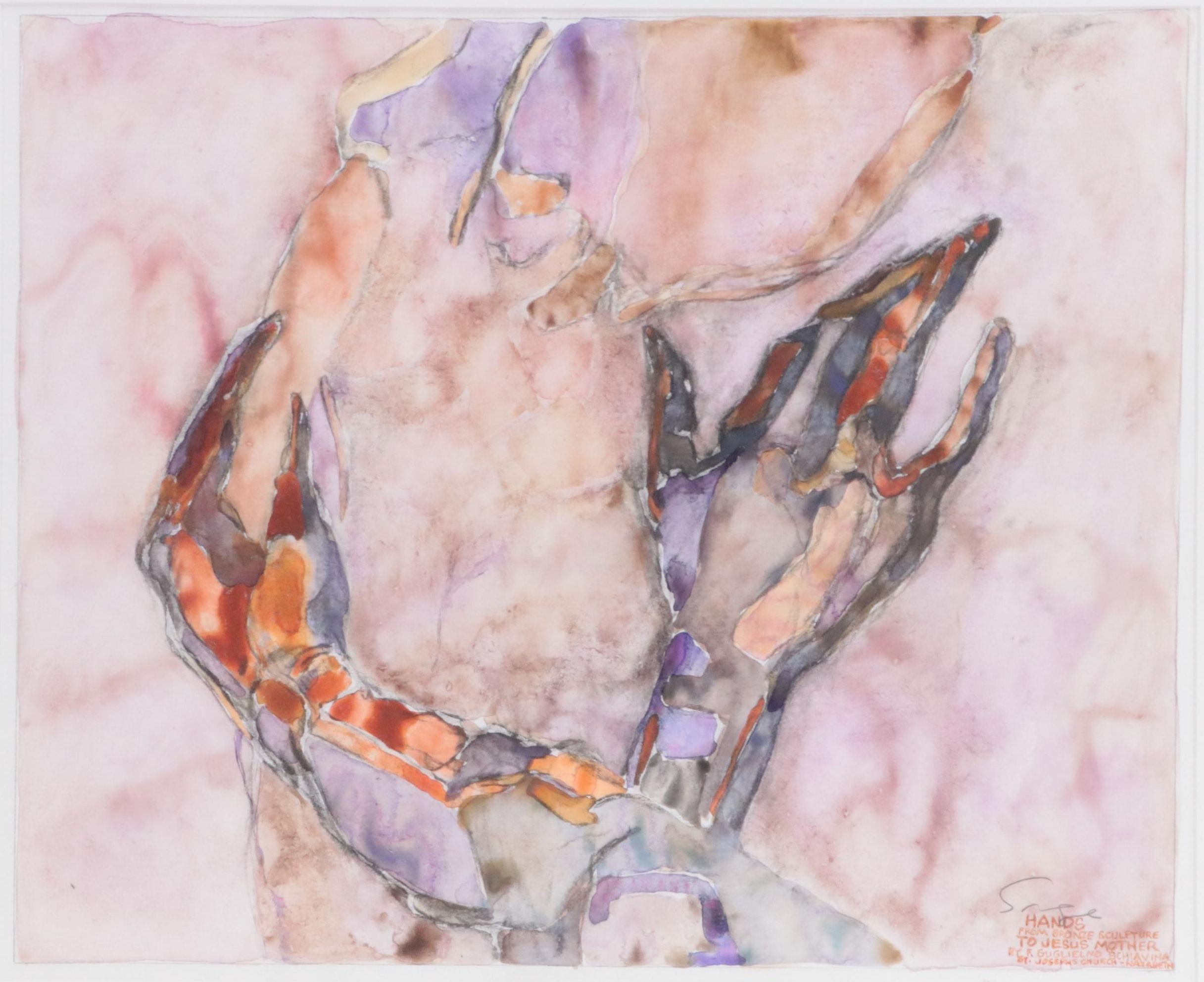 Walter Sorge Modern Stylized Watercolor Painting "Hands," Mid–Late 20th ...