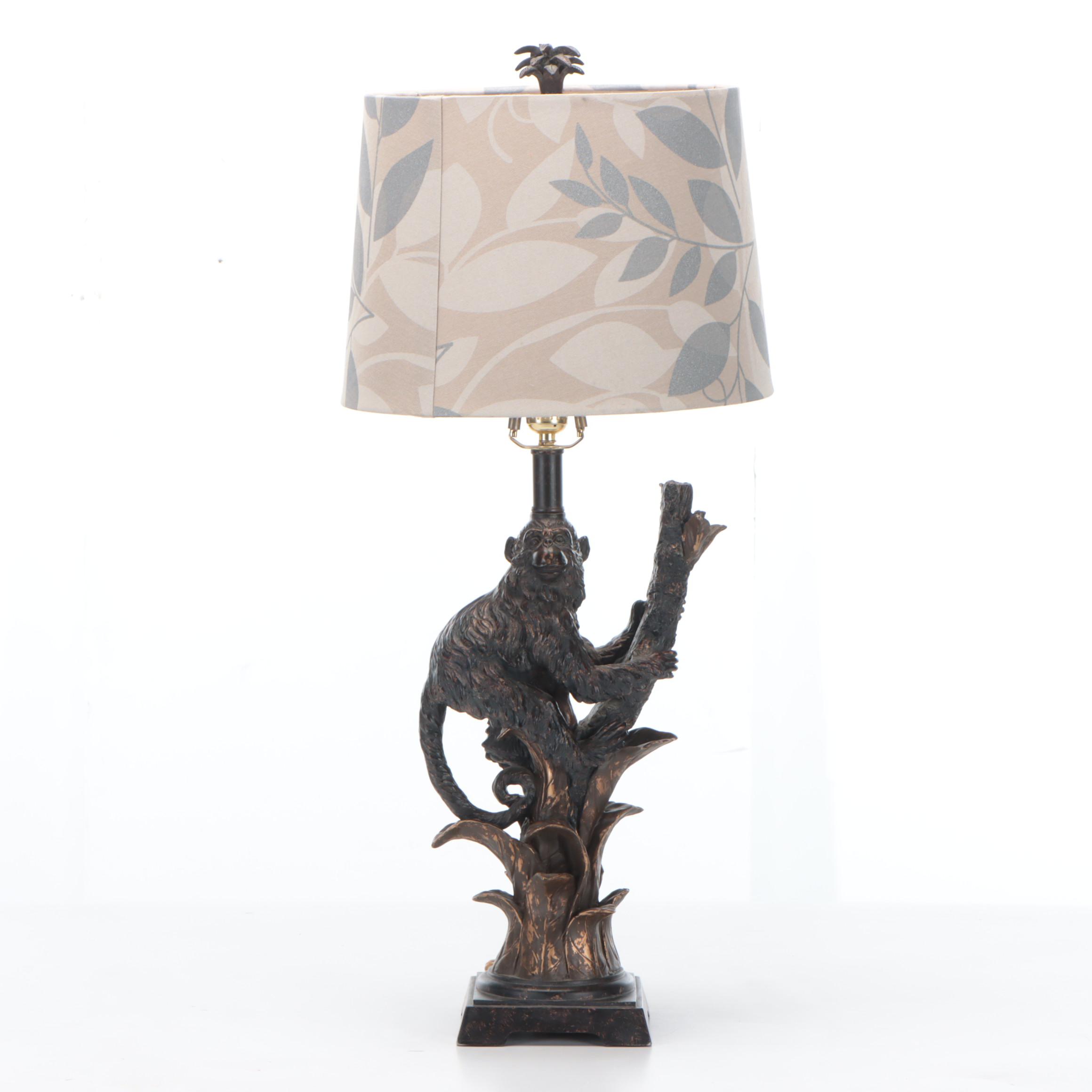 Resin Monkey Table Lamp with Leaf Motif Lampshade | EBTH