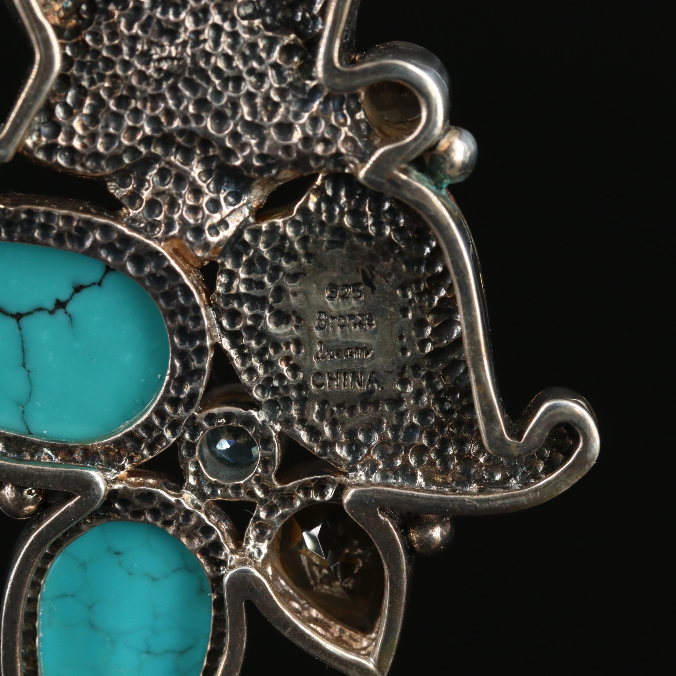 Echo of the Dreamer Sterling & Bronze Tiger's-Eye Quartz, Citrine Floral Pendant | EBTH