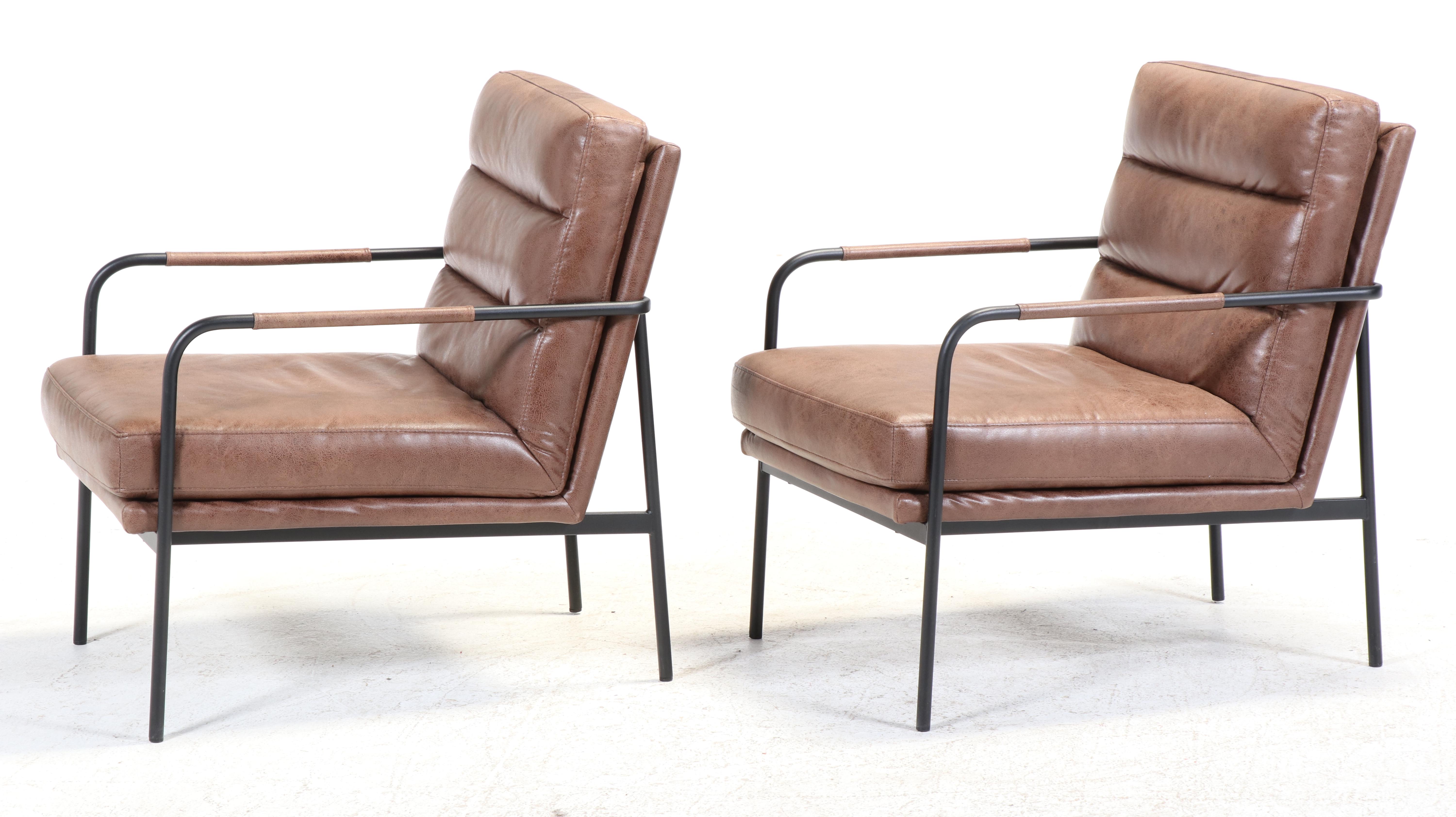 Pair of JGW Furniture Powder-Coated Metal and Faux-Leather Lounge ...