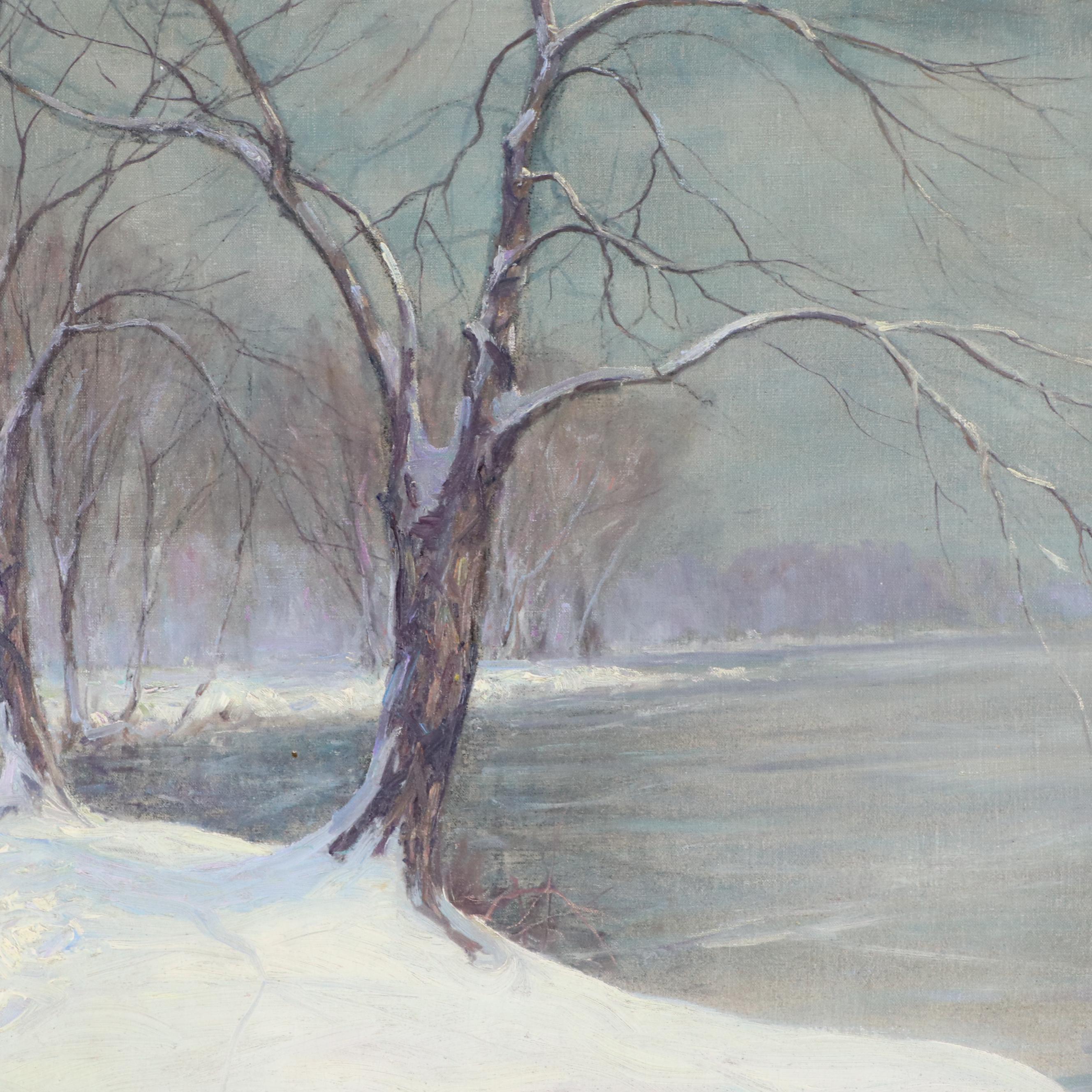 Hal Robinson Oil Painting of Winter River Landscape | EBTH