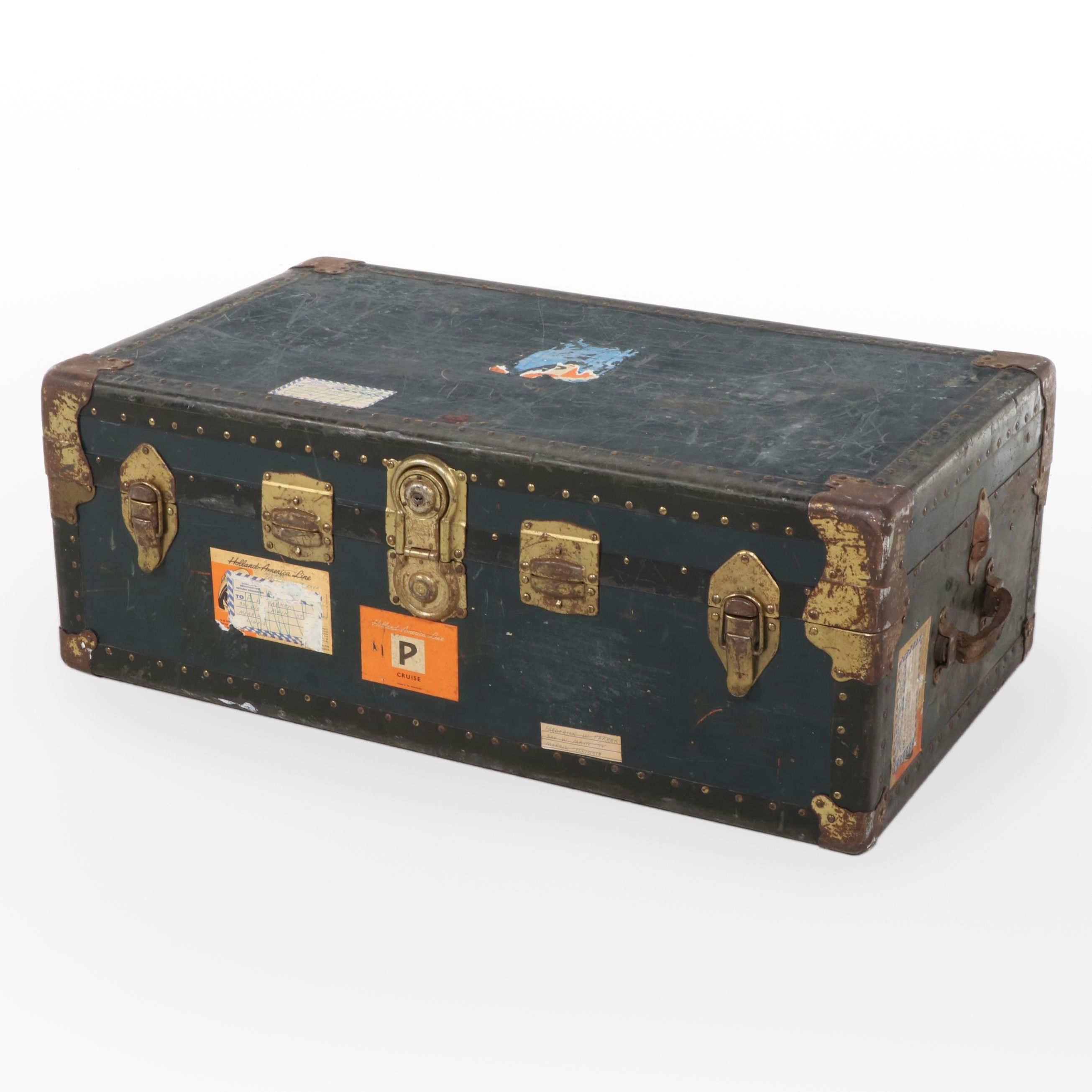 Art Deco Style Metal Foot Locker Trunk, Mid-20th Century | EBTH