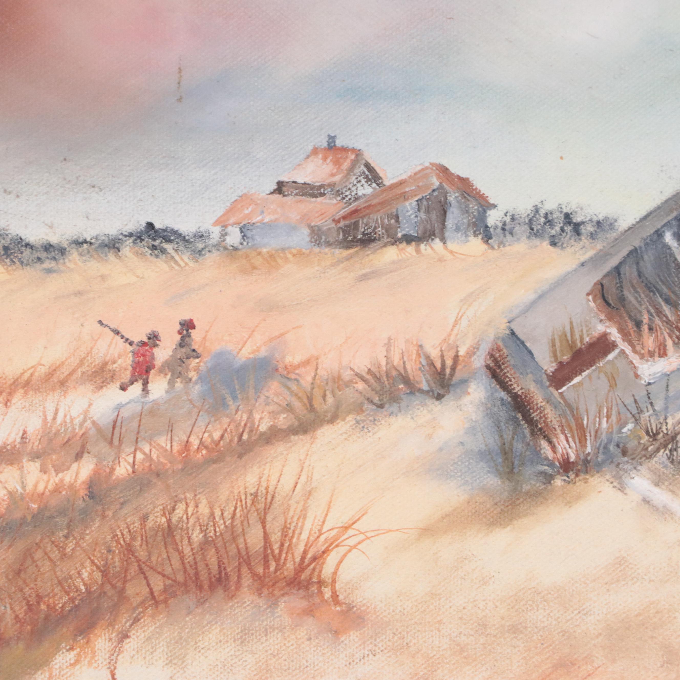 Alice Howland Oil Painting of Coastal Seascape with Boat and Figures ...