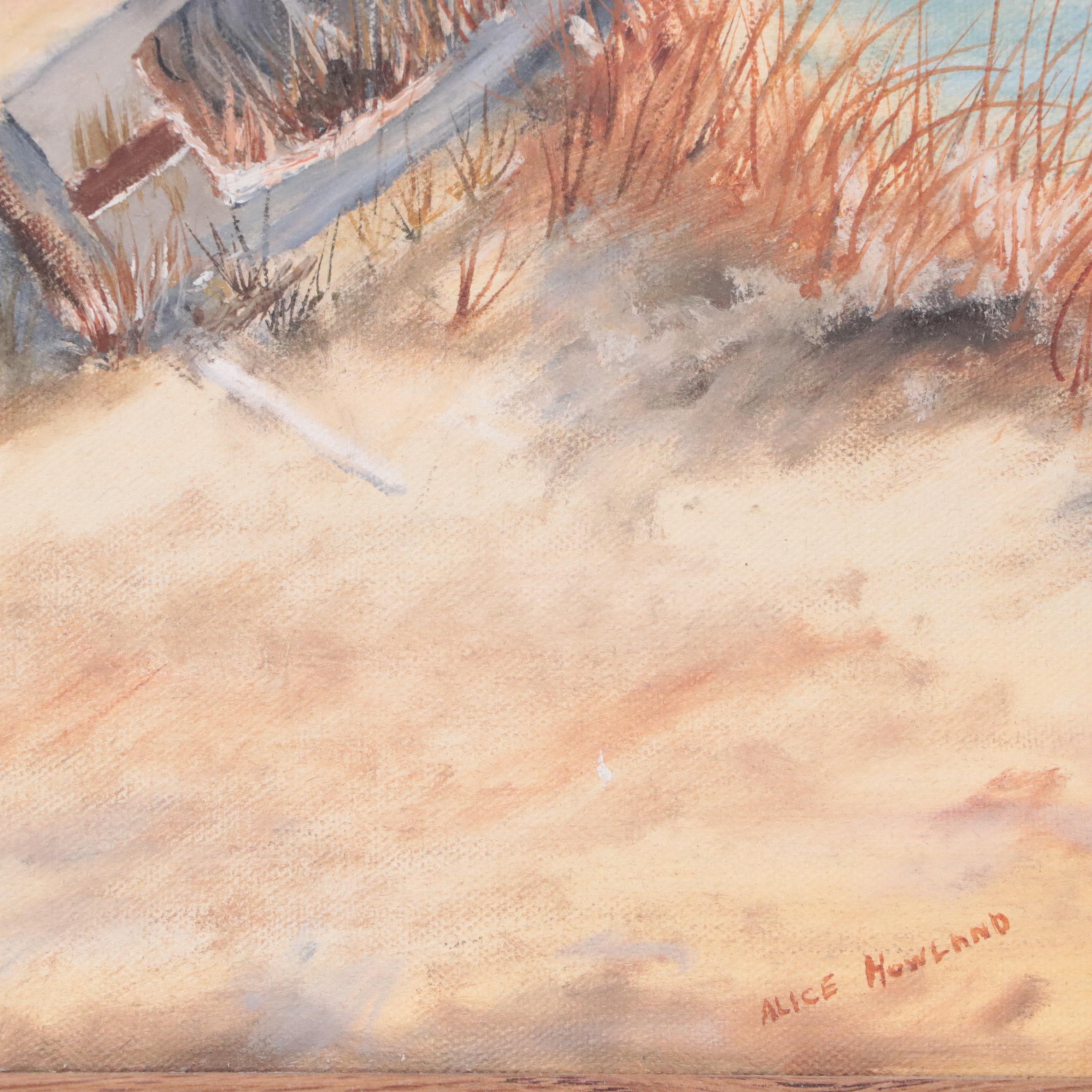 Alice Howland Oil Painting of Coastal Seascape with Boat and Figures ...