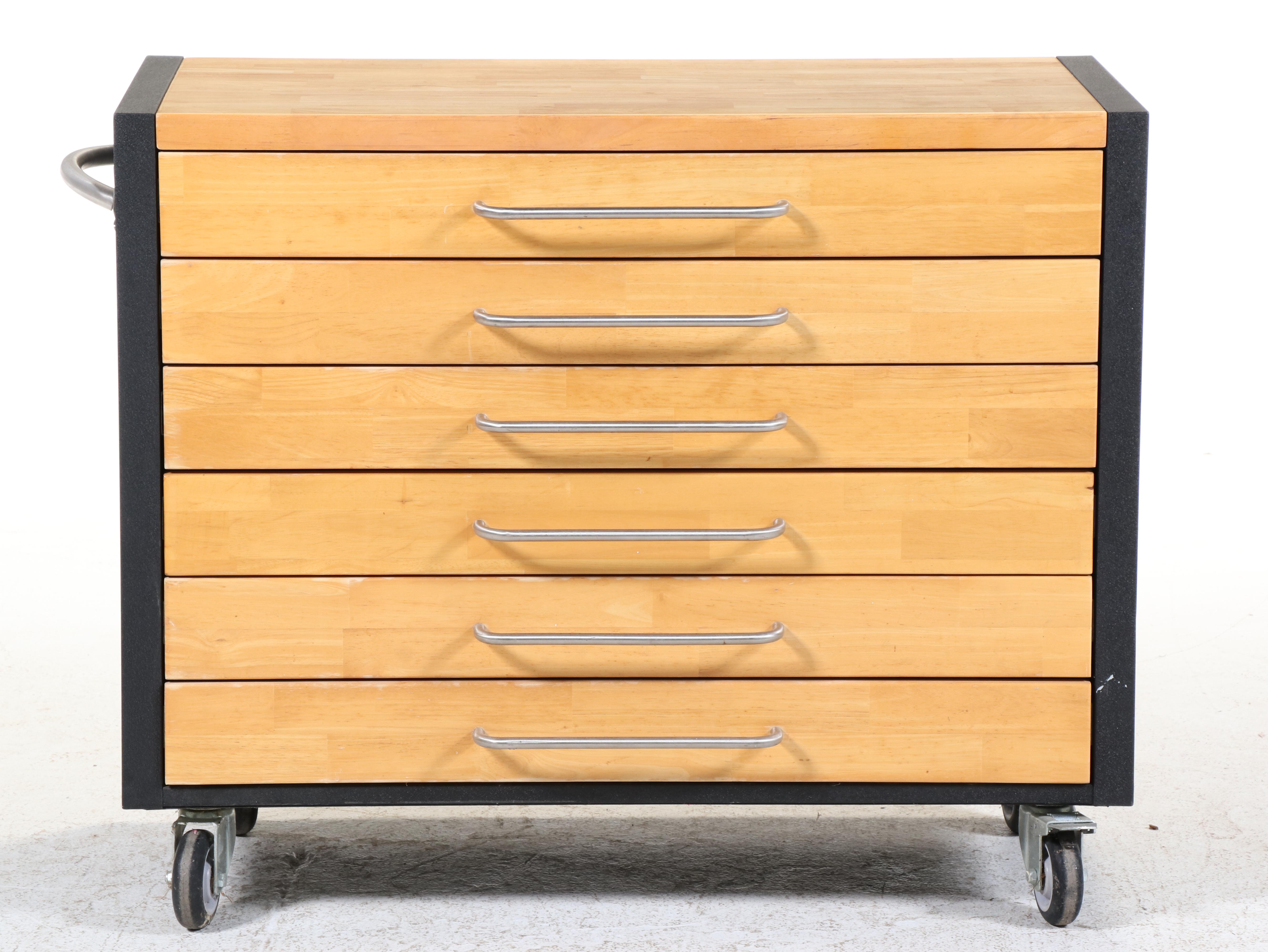 Maple Wood and Metal Tool Storage on Casters with Tools, 21st C | EBTH