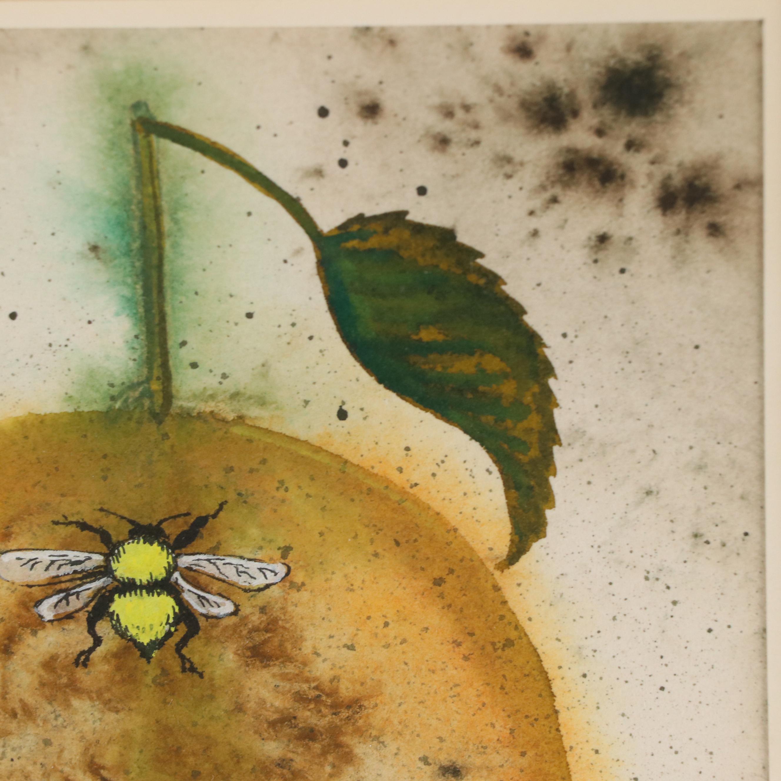 Ford Ruthling Watercolor Painting of Still Life with Fruit and Insect ...