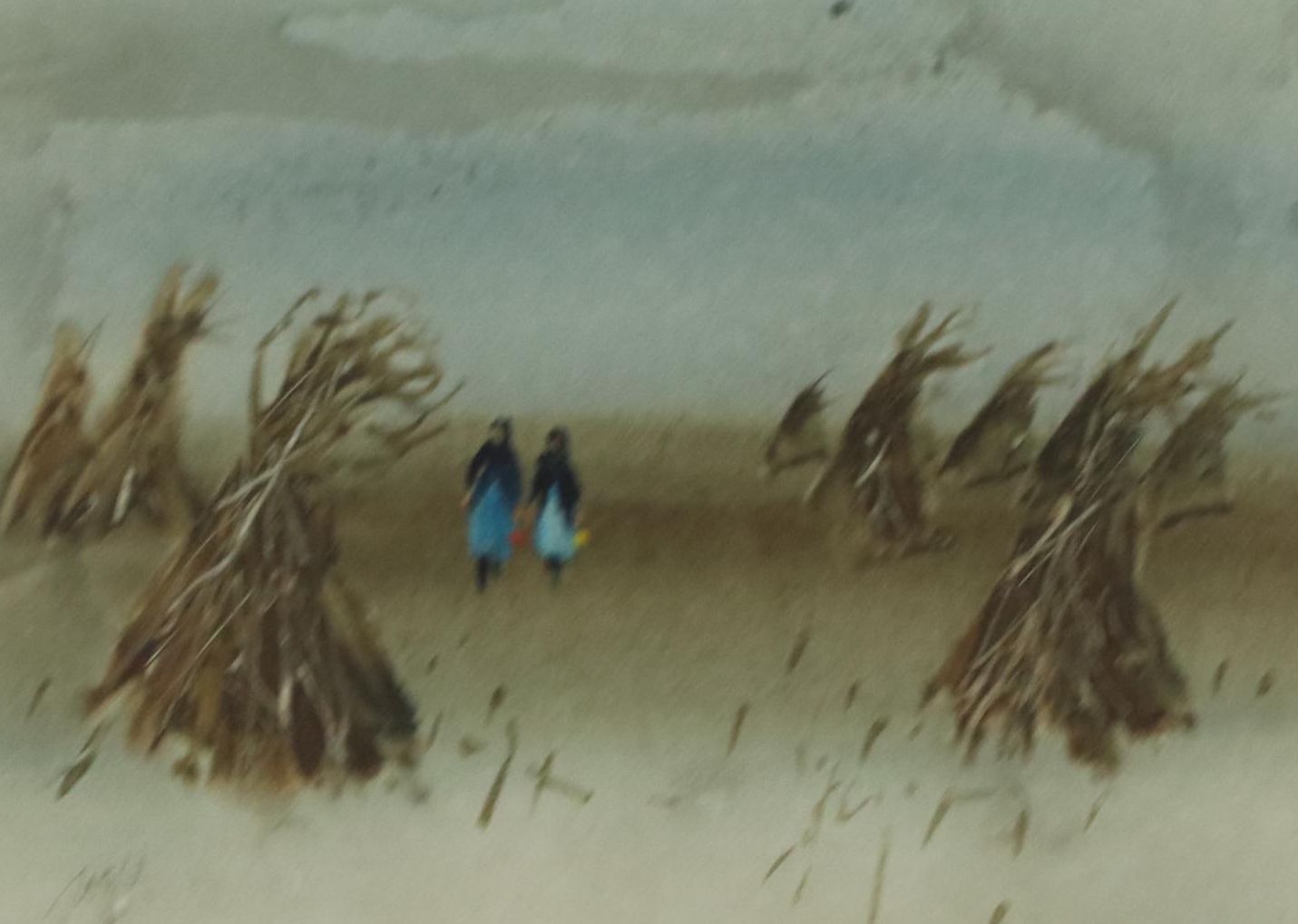 Roger Haas Folk Art Watercolor Painting of Amish Scene | EBTH