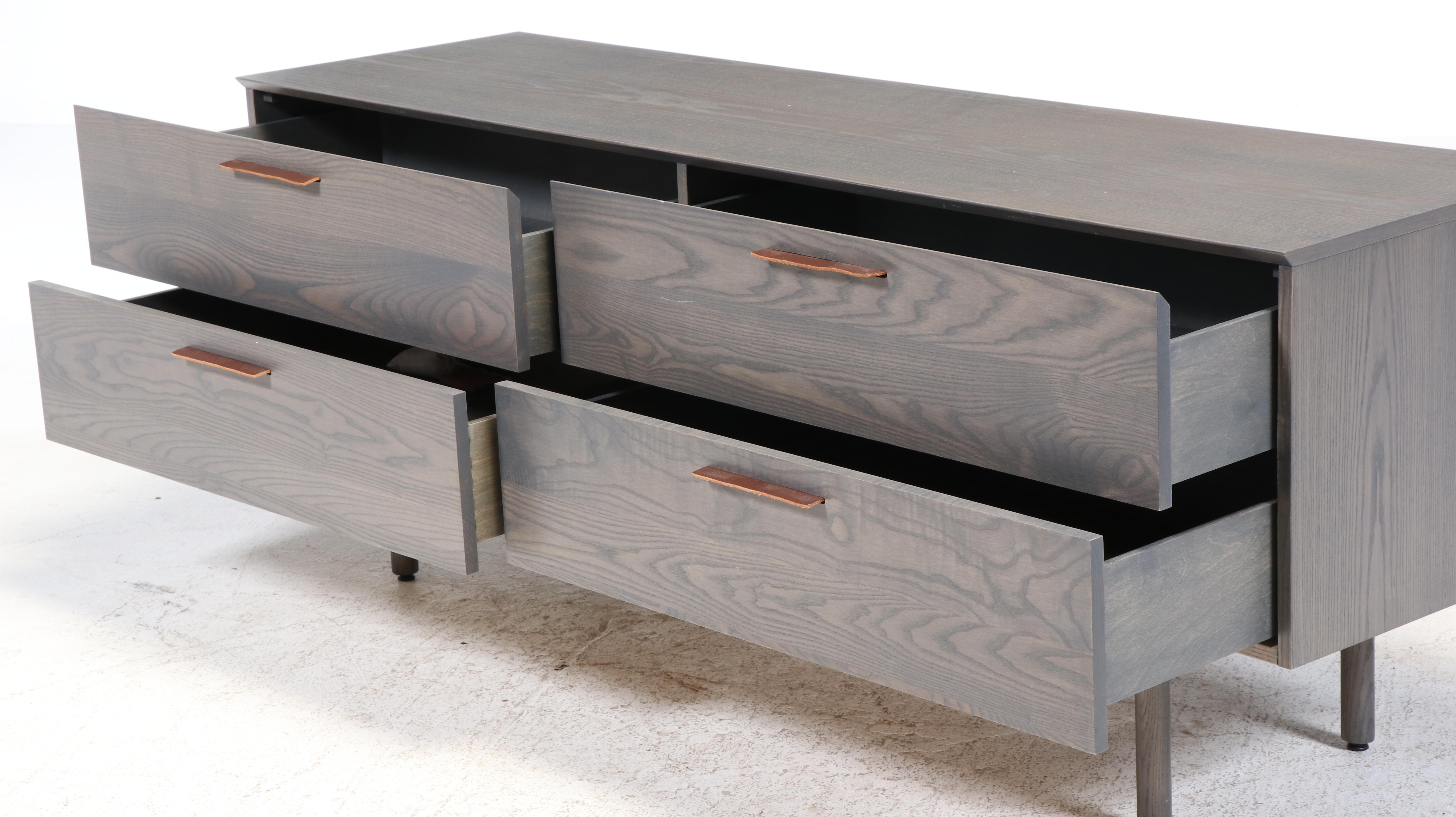 Blu Dot "Shale" Modernist Style Ash Chest with Leather Handles in Smoke ...