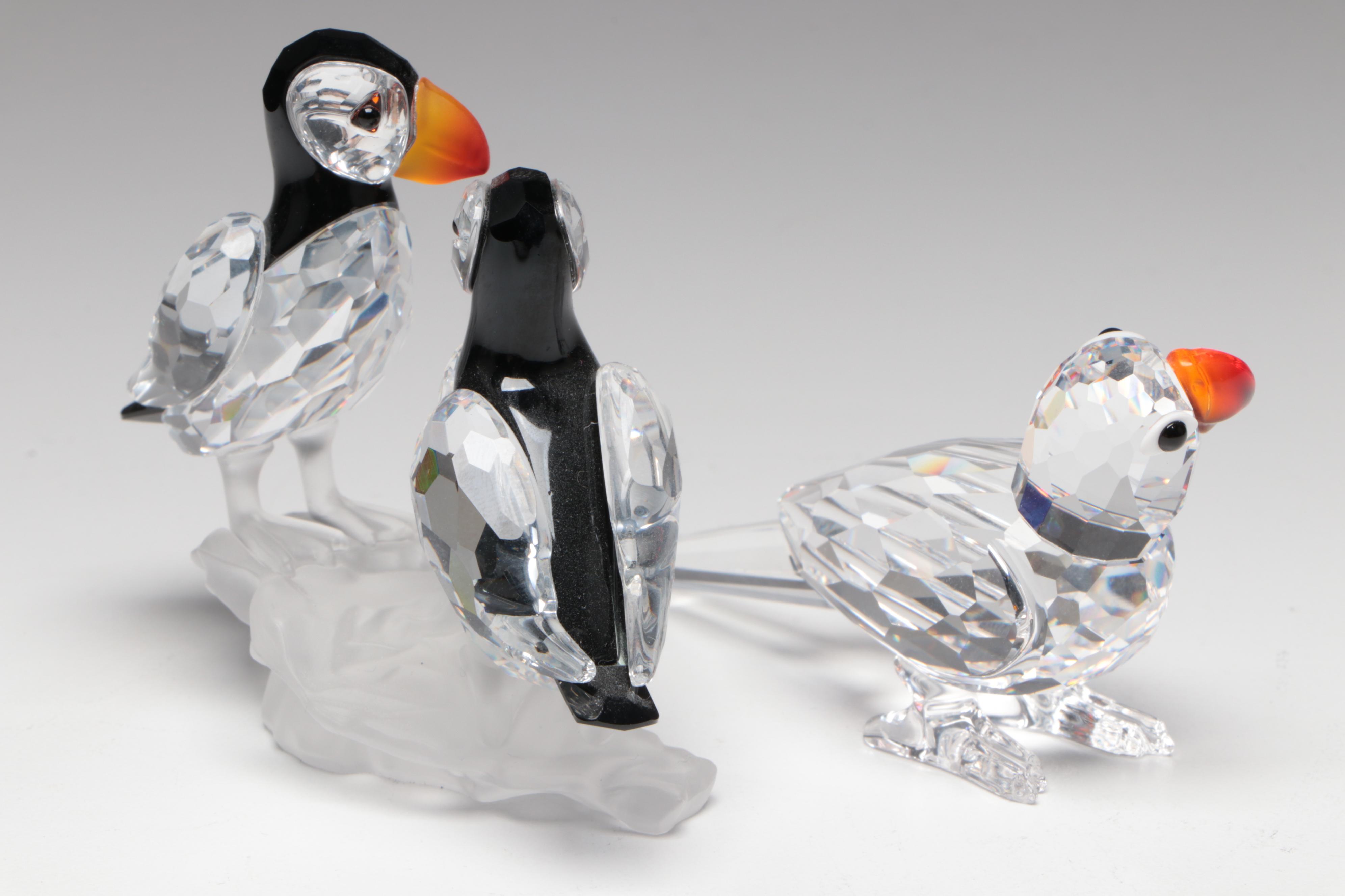 Swarovski Feathered Beauties "Puffins" and "Parrot" Crystal Figurines ...