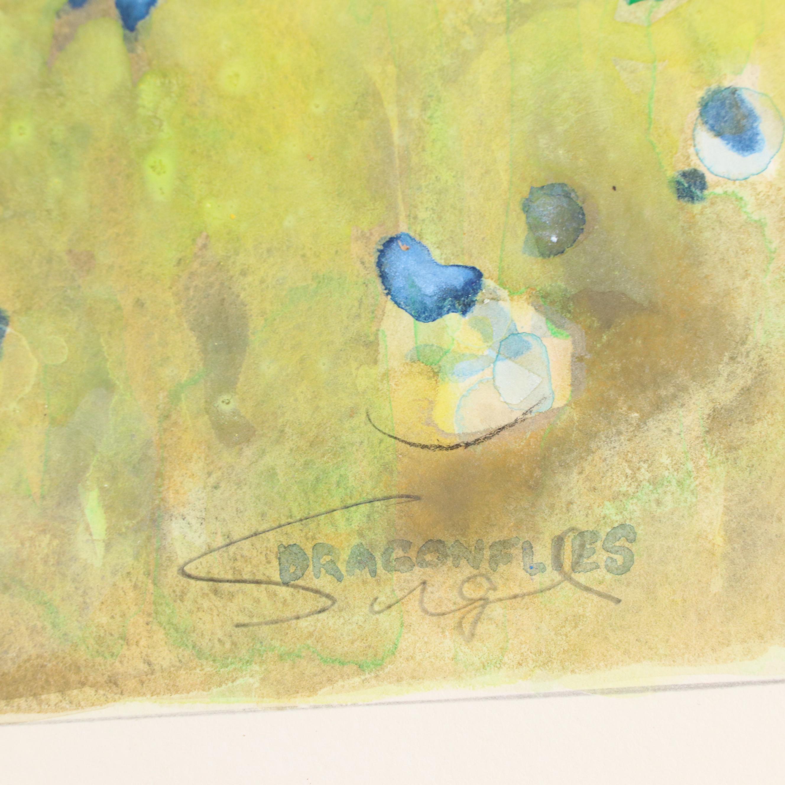 Walter Sorge Modern Stylized Watercolor Painting "Dragonflies" | EBTH