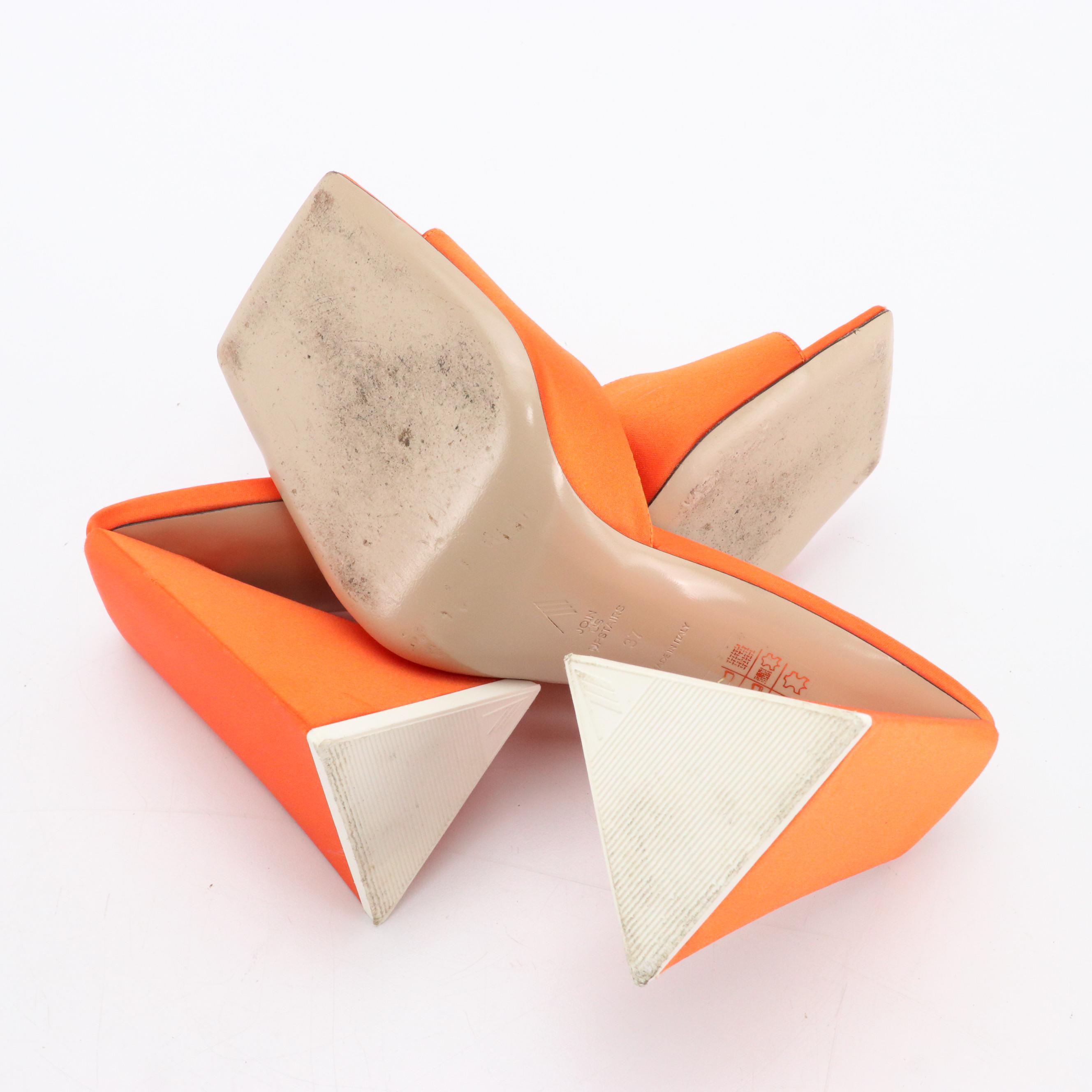 The Attico Devon Triangle Block Heels in Orange Satin and Leather | EBTH