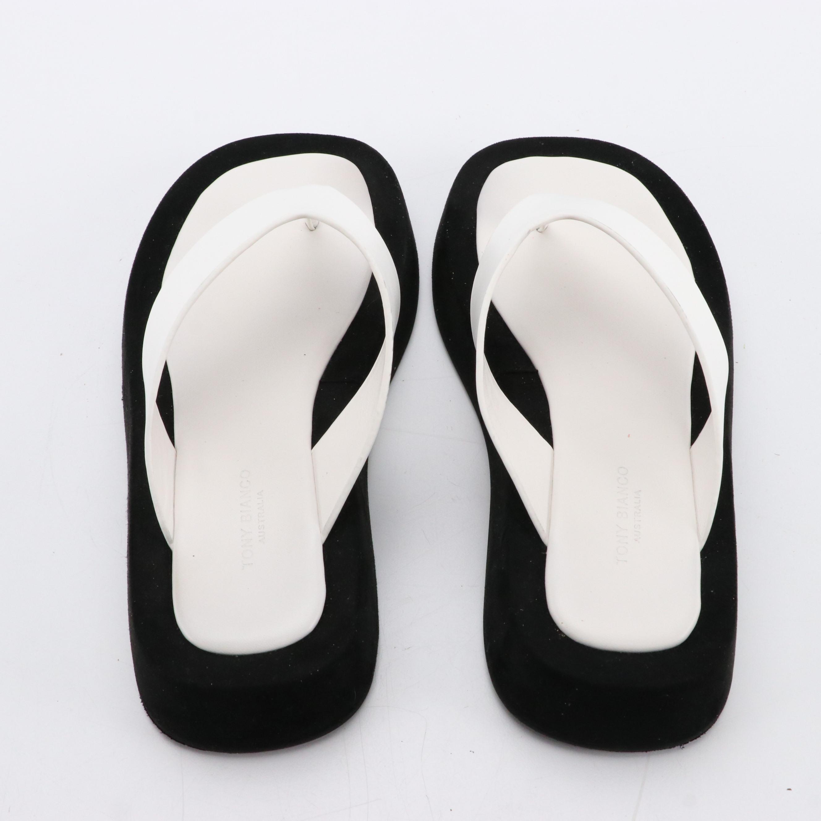 Tony Bianco Ives Platform Sandals in White Leather and Black Suede ...