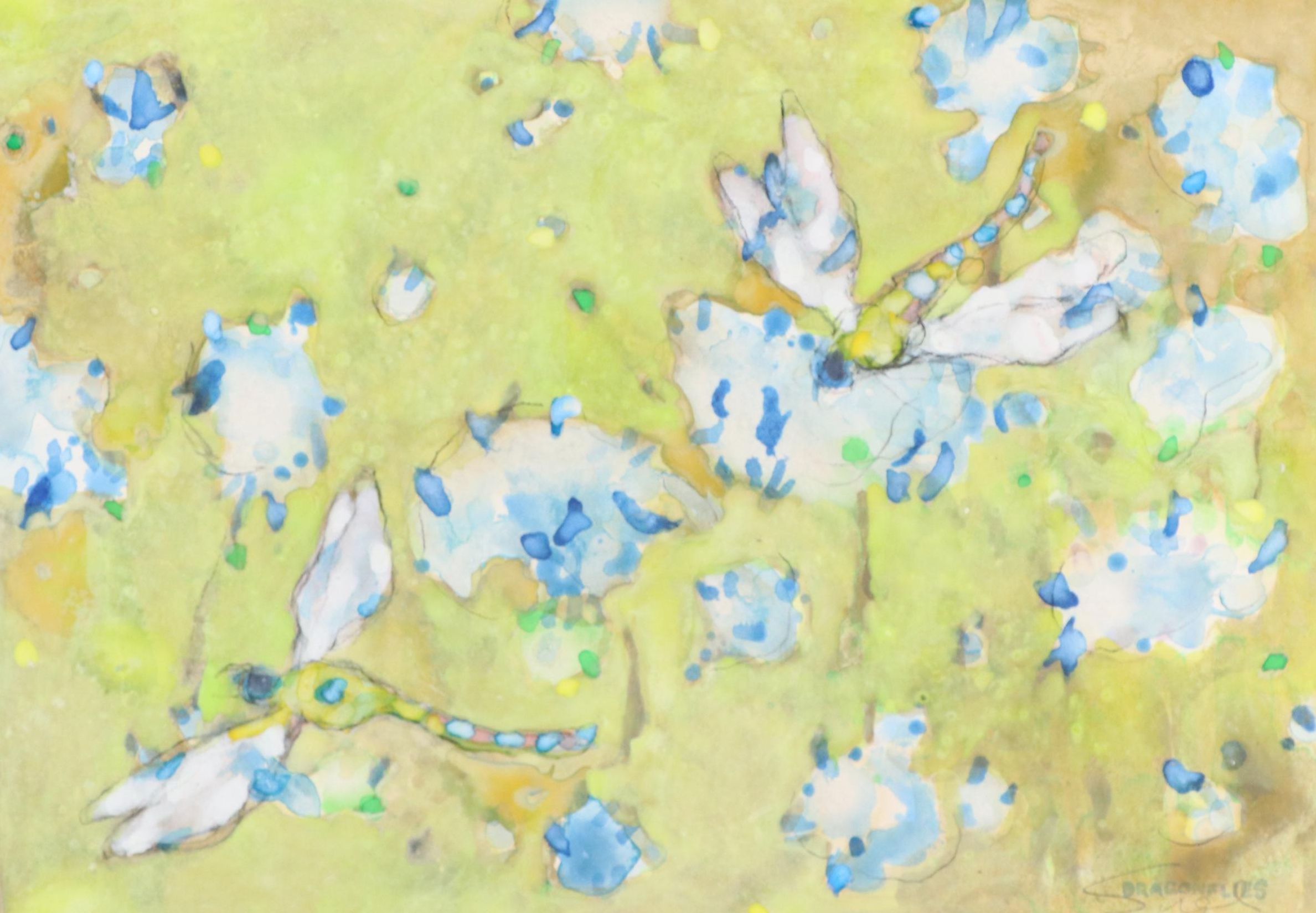 Walter Sorge Modern Stylized Watercolor Painting "Dragonflies" | EBTH