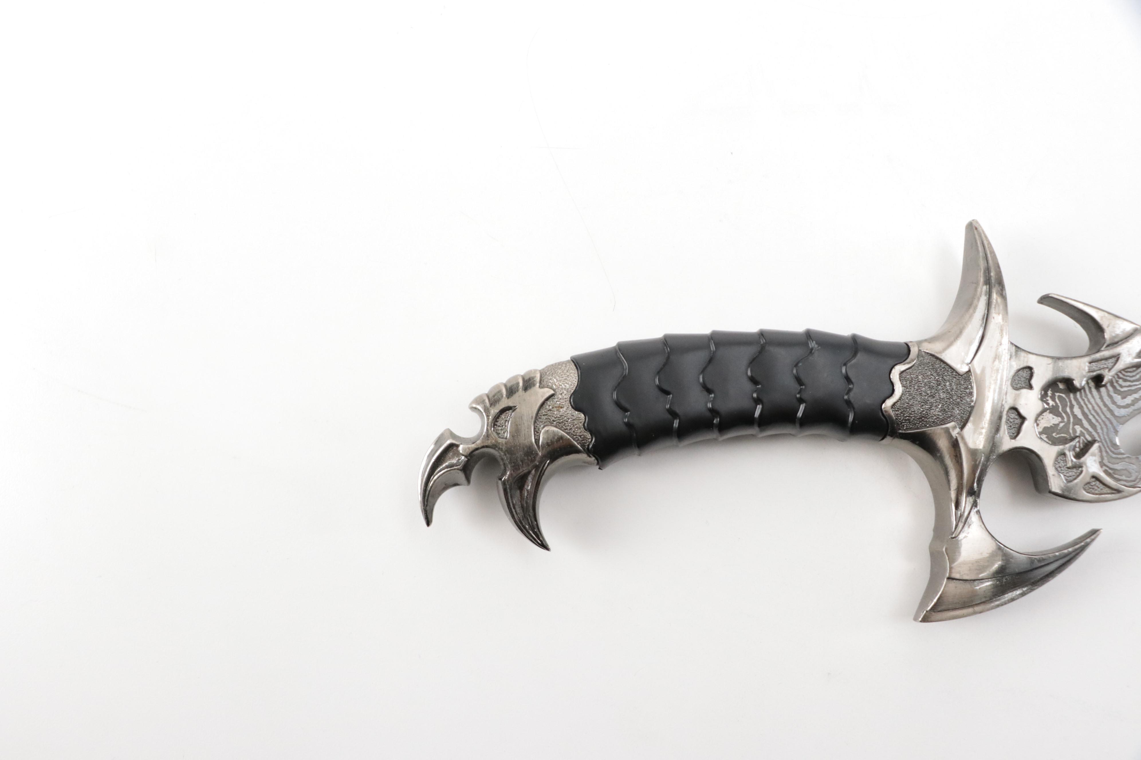 Faux Damascus Steel Curved Fixed Blade Knife | Everything But The House