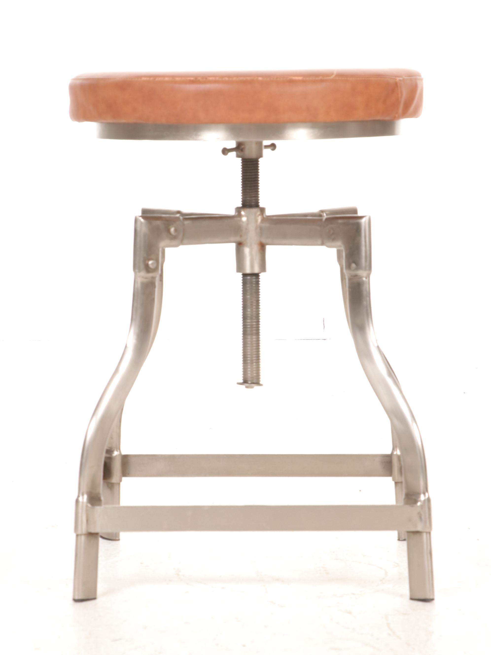 Four Industrial Style Nickel-Finished Metal and Faux-Leather Adjustable ...